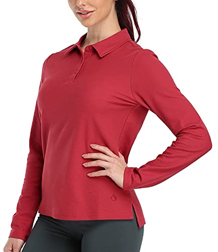 icyzone Golf Polo Shirts for Women, Tennis Long Sleeve Tops, Collared Athletic Workout T Shirts (Red, L)