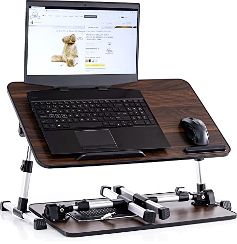 Husband Pillow Combo - Backrest Pillow with Arms : Standard Cowboy Taupe & Lap Desk Bed Tray : XXL Brown - Aspen Memory Foam Reading Pillows for Bed & Laptop Bed Tray Table