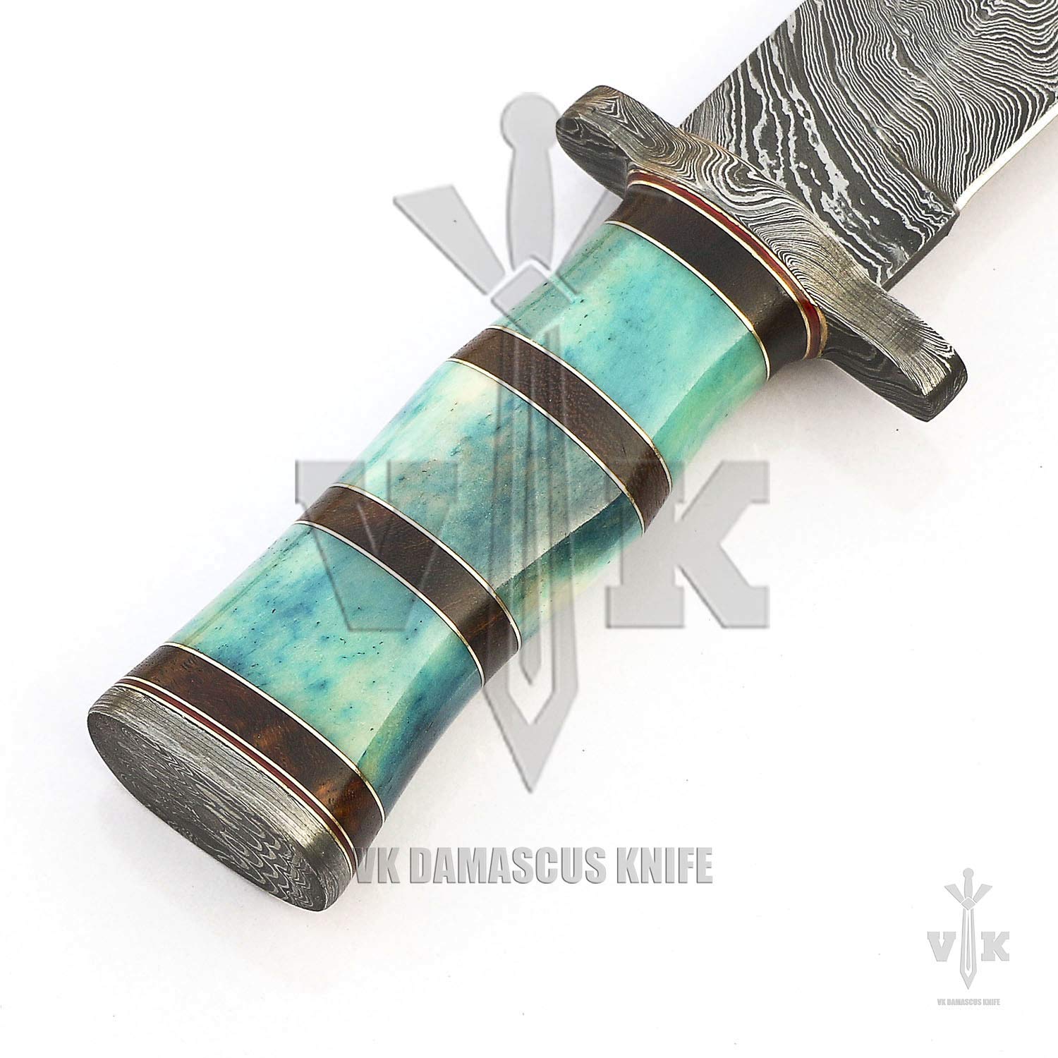 JNR Traders Damascus Steel Fixed Blade Hunting Knife with Leather Sheath - 2372