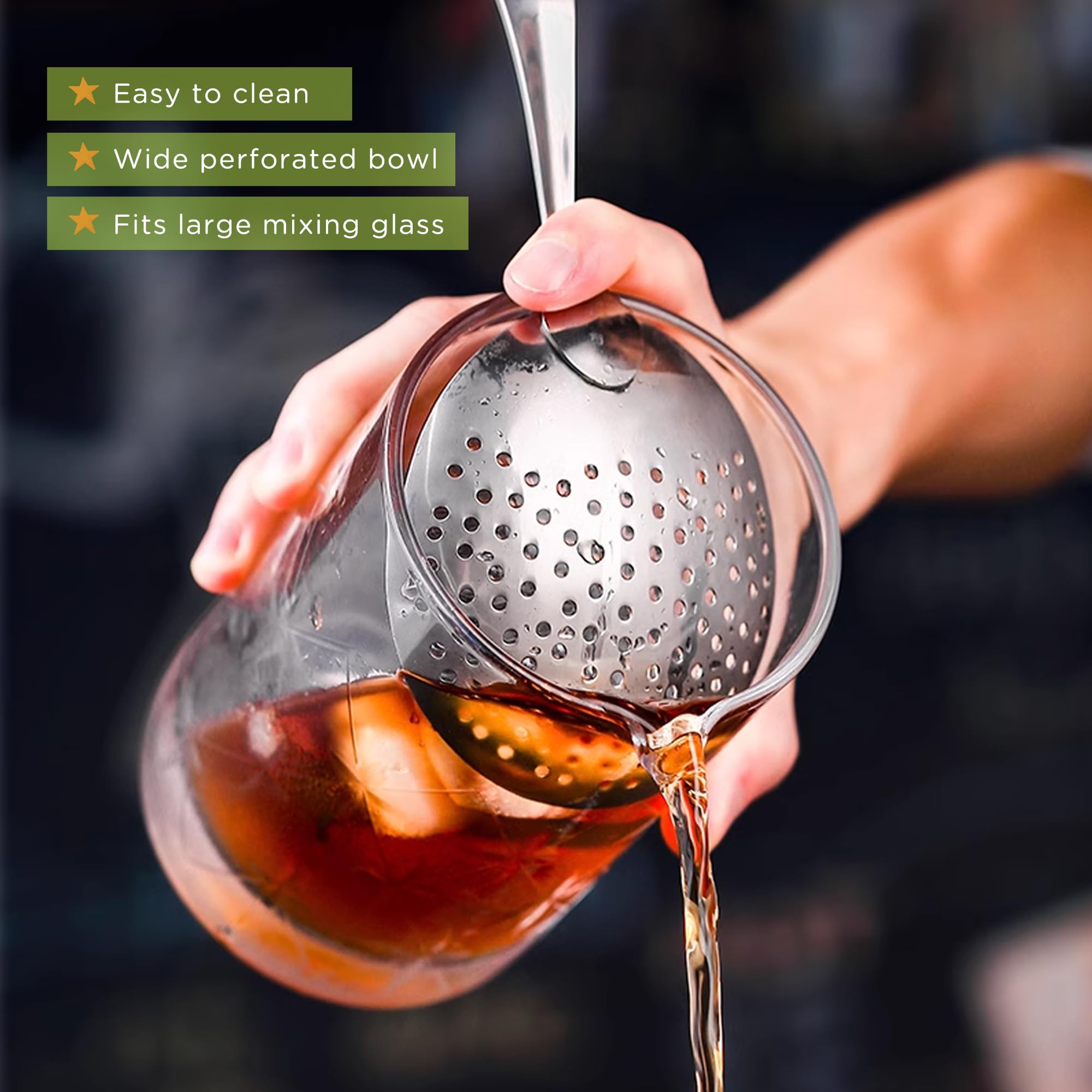 Homestia Cocktail Strainer Set 4-PIECE Stainless Steel Bar Tool Bar Accessories for Drinks includes Hawthorne Strainer, Julep Strainer, Fine Mesh Sieve with Bar Spoon(Black)