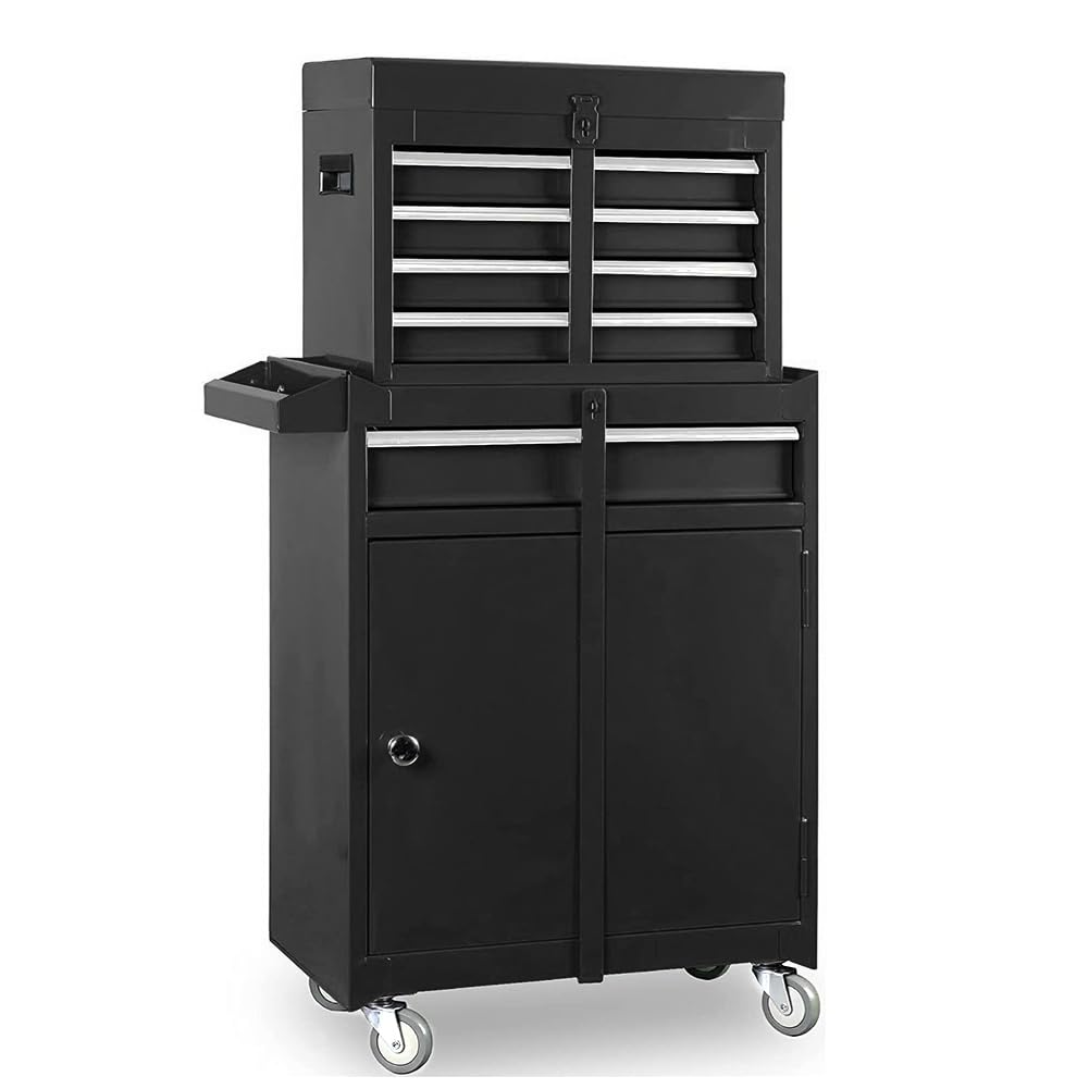 HPDMC Rolling Garage Workshop Tool Organizer/Detachable 4 Drawer Tool Chest with Large Storage Cabinet and Adjustable Shelf, 20.3" l x 11" w x 40.4" h, Red