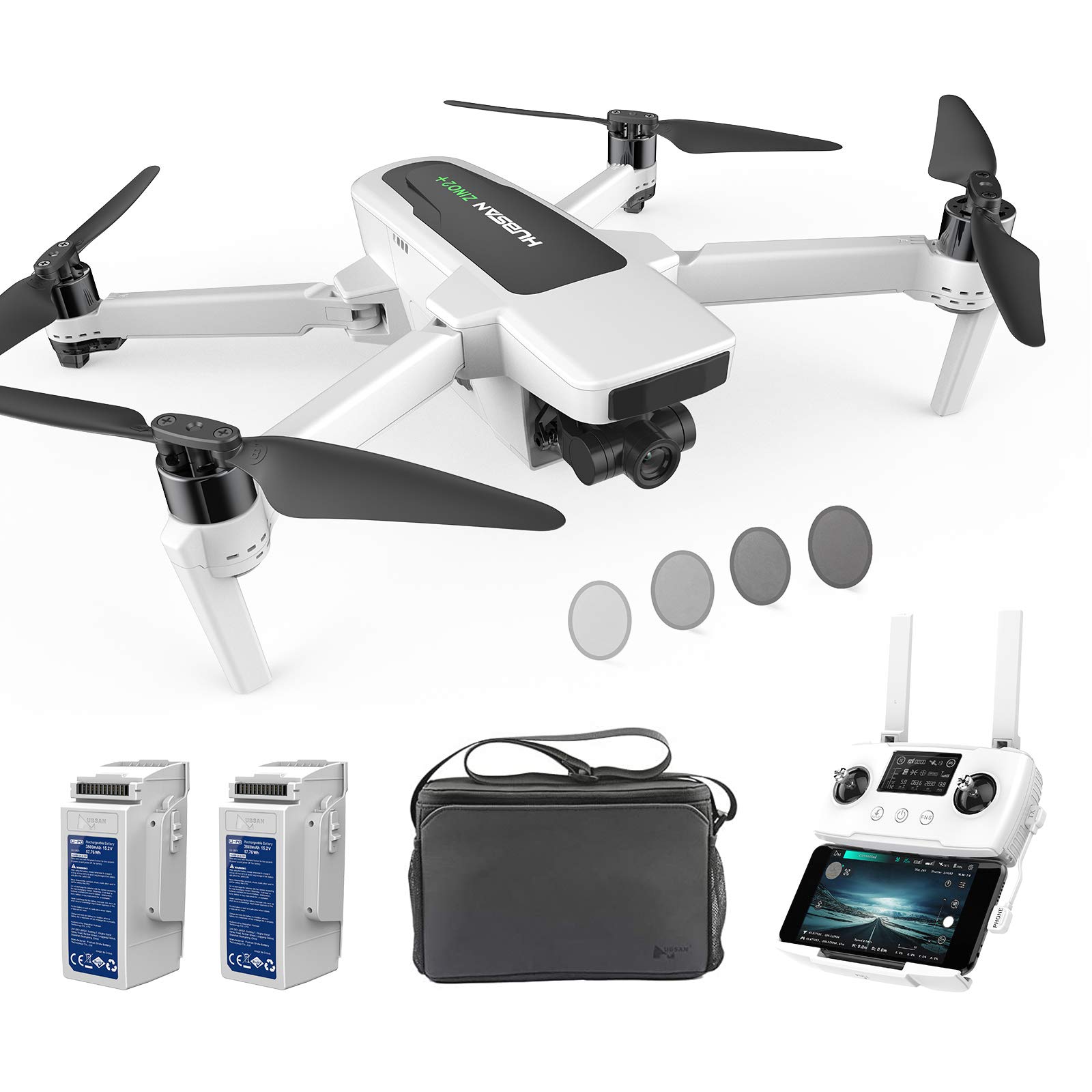 Hubsan Zino 2+ drone with 4K 60fps Camera GPS RC Drone 10KM FPV with 3-axis Gimbal,39Mins Flight Headless mode, Low Power Failsafe Mode(Two Batteries and Bag)