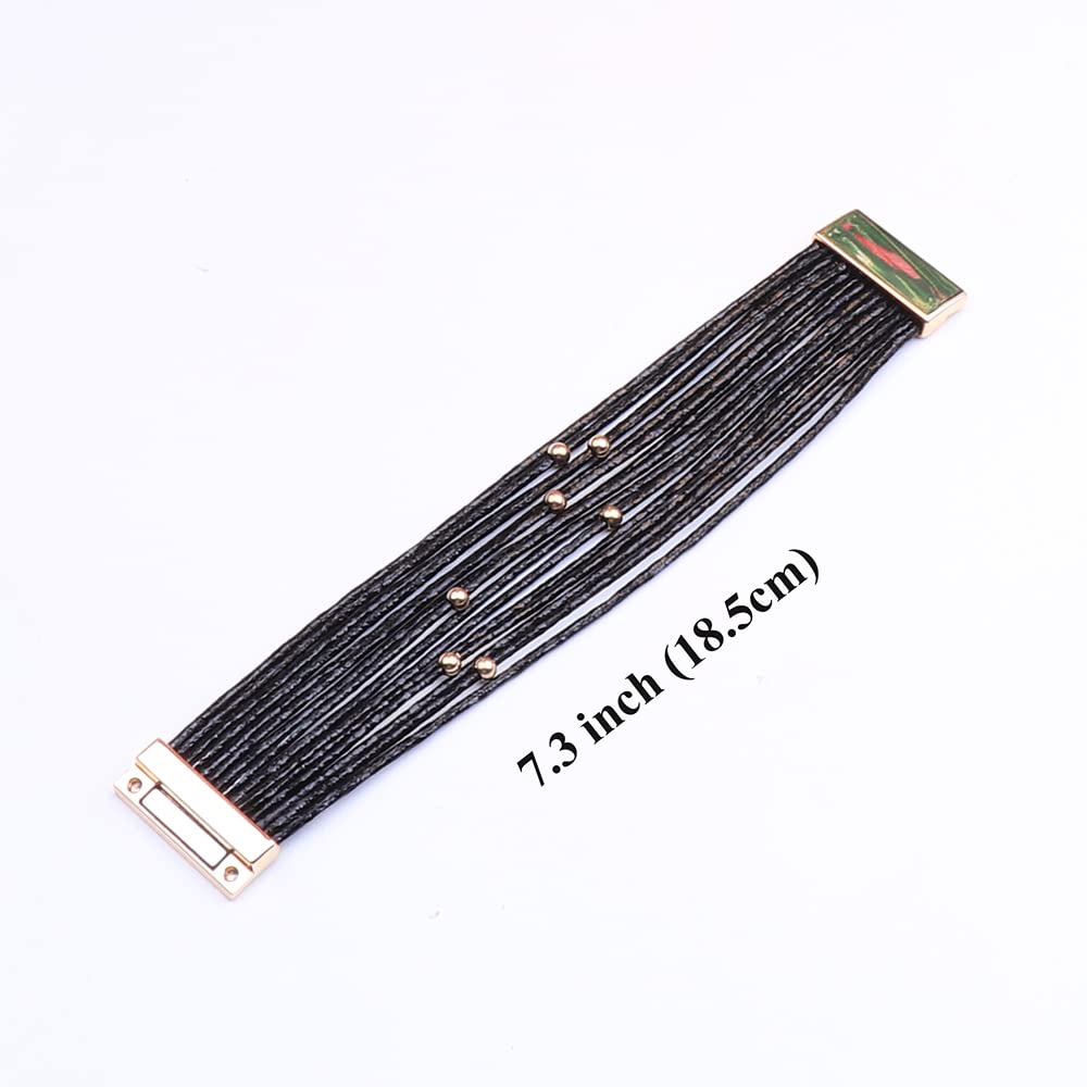 KSQS Gold Cross Leather Cuff Bracelet for Women Boho Wide Wrap Bangle Multilayer Thick Leather Bracelets with Magnetic Buckle(#2)