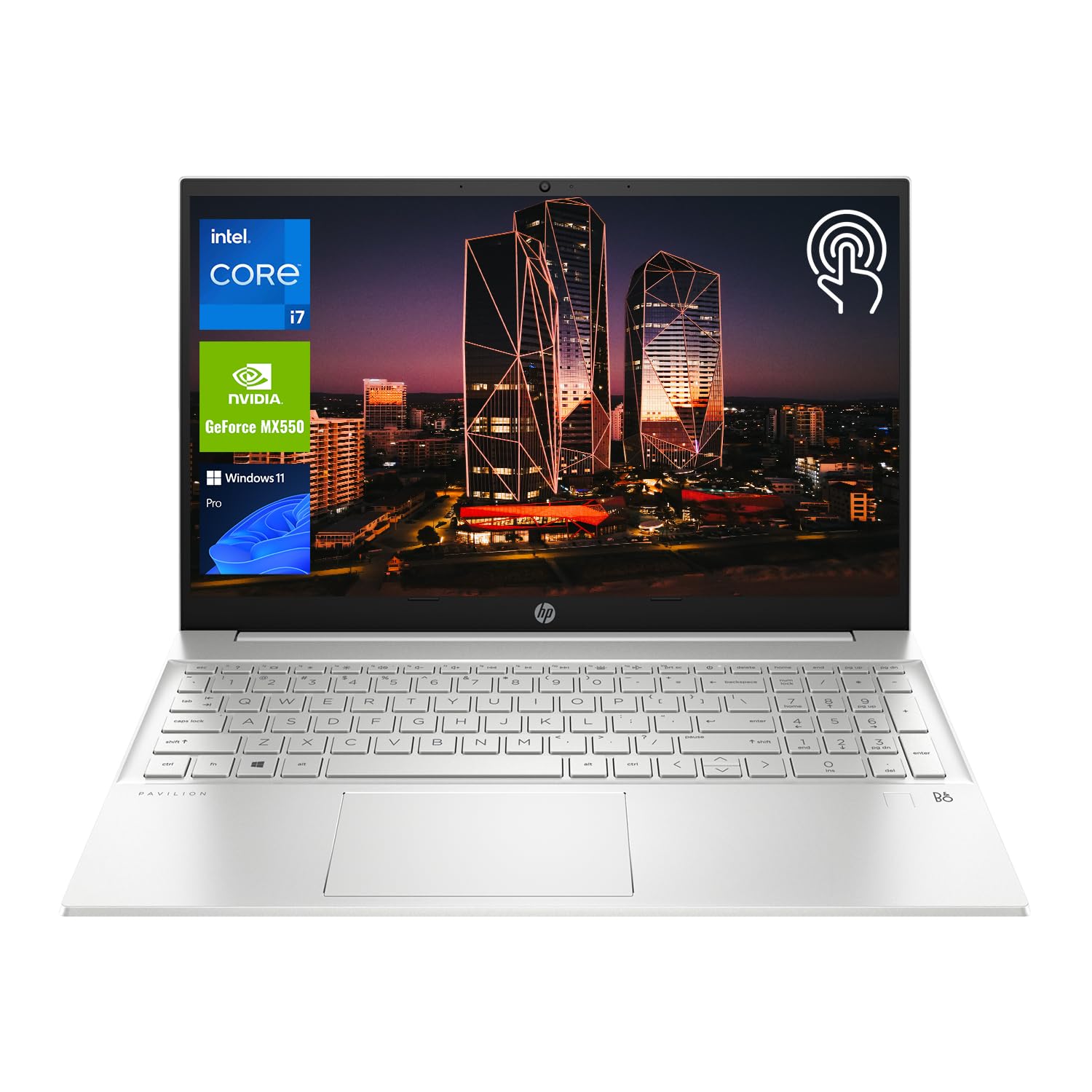 HP Pavilion Business Laptop, 15.6β FHD Touchscreen Display, Intel Core i7-1355U Processor, NVIDIA GeForce MX550, 64GB RAM, 2TB SSD, FP Reader, Backlit KB, Wi-Fi 6, Webcam, HDMI, Windows 11 Pro, Silver