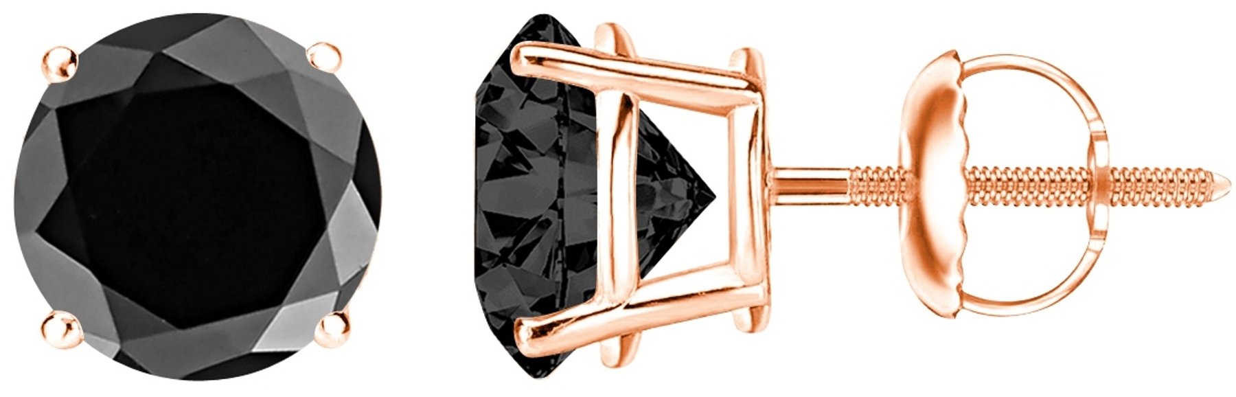 Houston Diamond District 1 Carat Total Weight Black Solitaire Stud Earrings Pair 14K Rose Gold Popular Premium Collection 4 Prong Screw Back