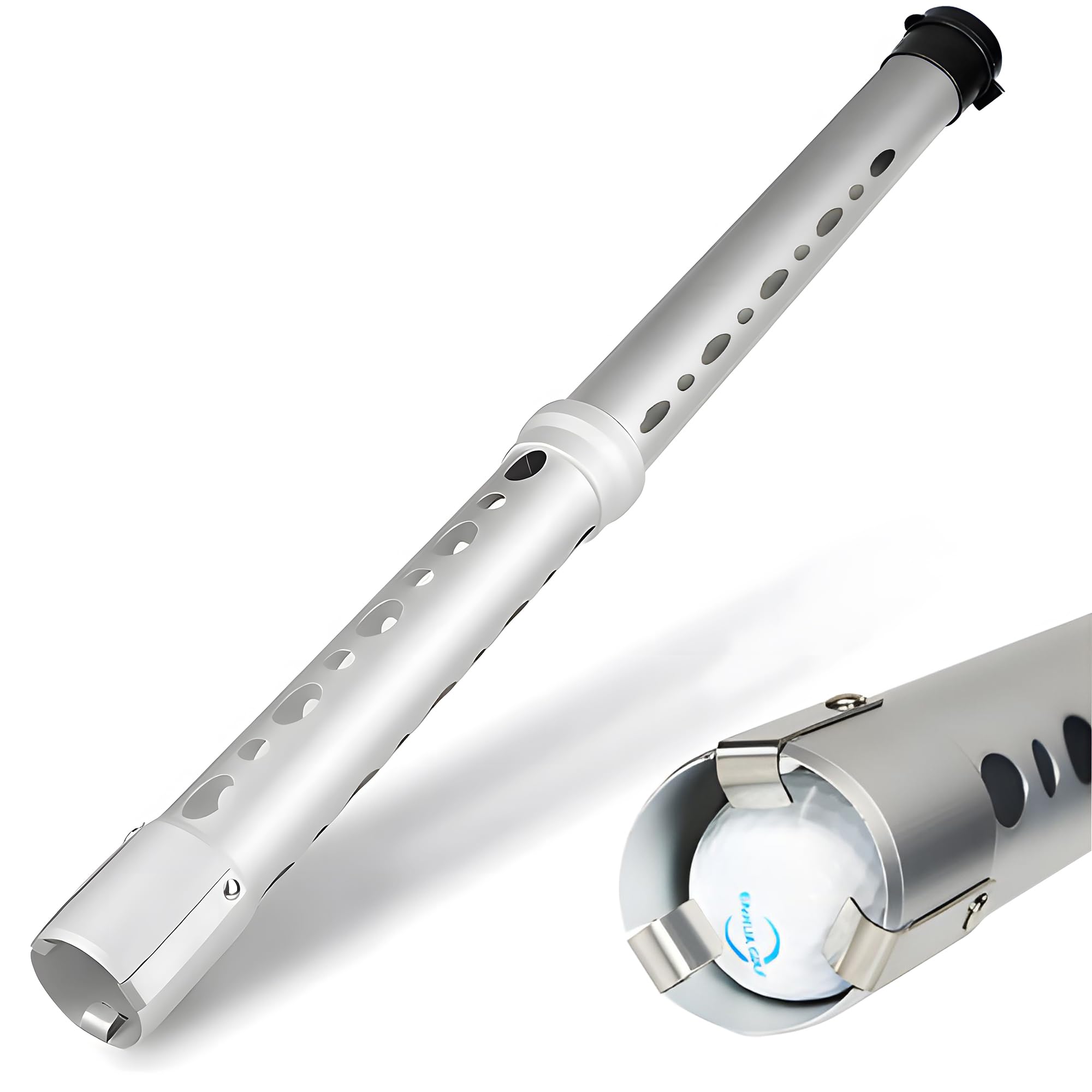 mayqmay 33.9 Inch Golf Ball Retrievers, Aluminium Tube Golf Ball Picker, Durable & Detachable Golf Ball Collector for Water and Bushes, Silver