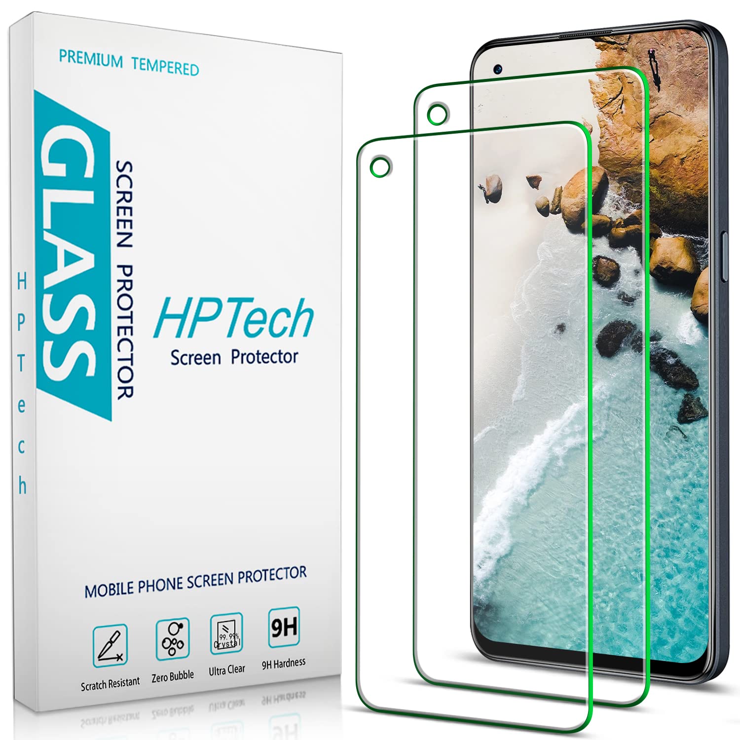 HPTech (2 Pack) Designed For OnePlus Nord N20 5G Tempered Glass Screen Protector, 9H Hardness, Anti Scratch, Bubble Free, Case Friendly