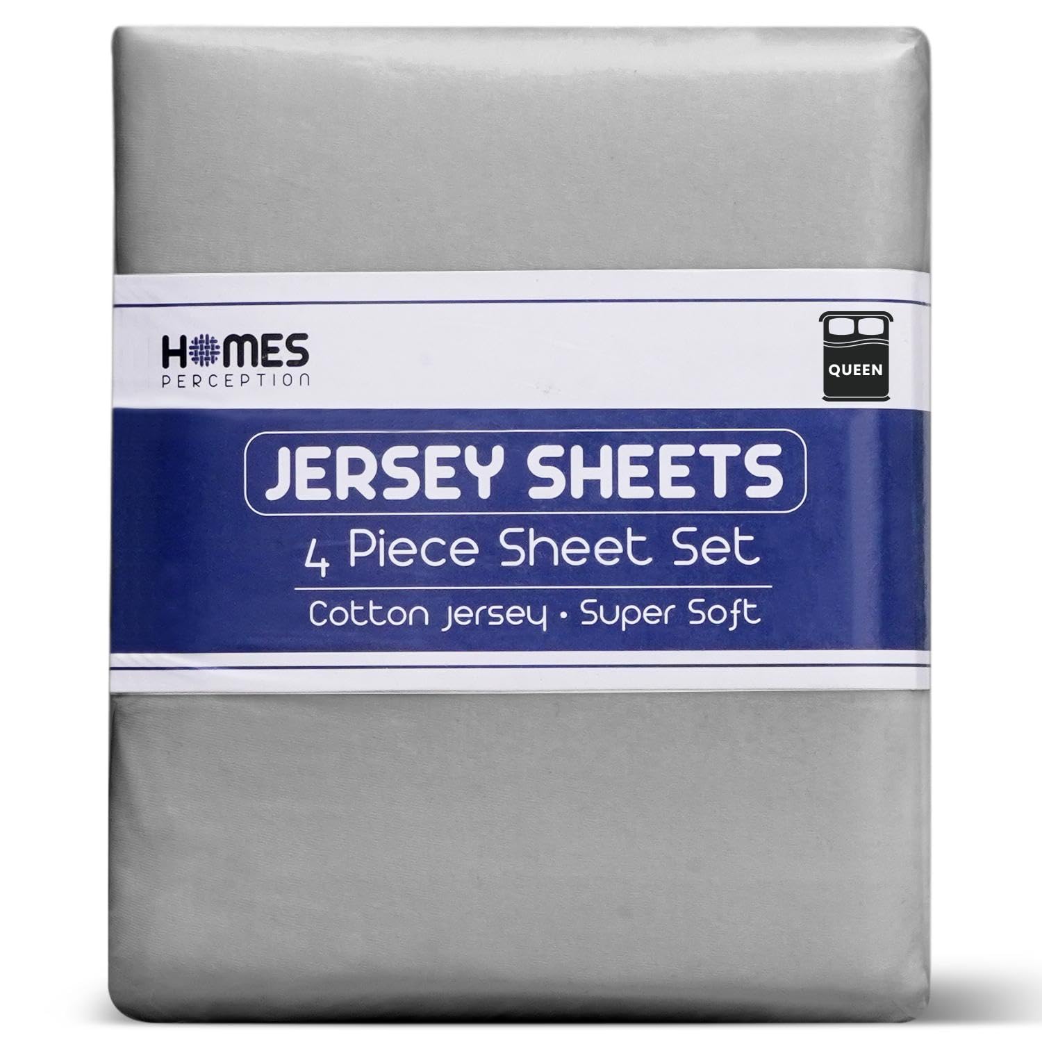 Homes Perception Queen Sheet Set - 4 Piece Jersey Bed Sheets – Breathable – Soft - Cotton 16” Deep Pocket Jersey Sheets - includes Flat Sheet, Jersey Fitted Sheet, & 2 Pillowcases, Light Blue