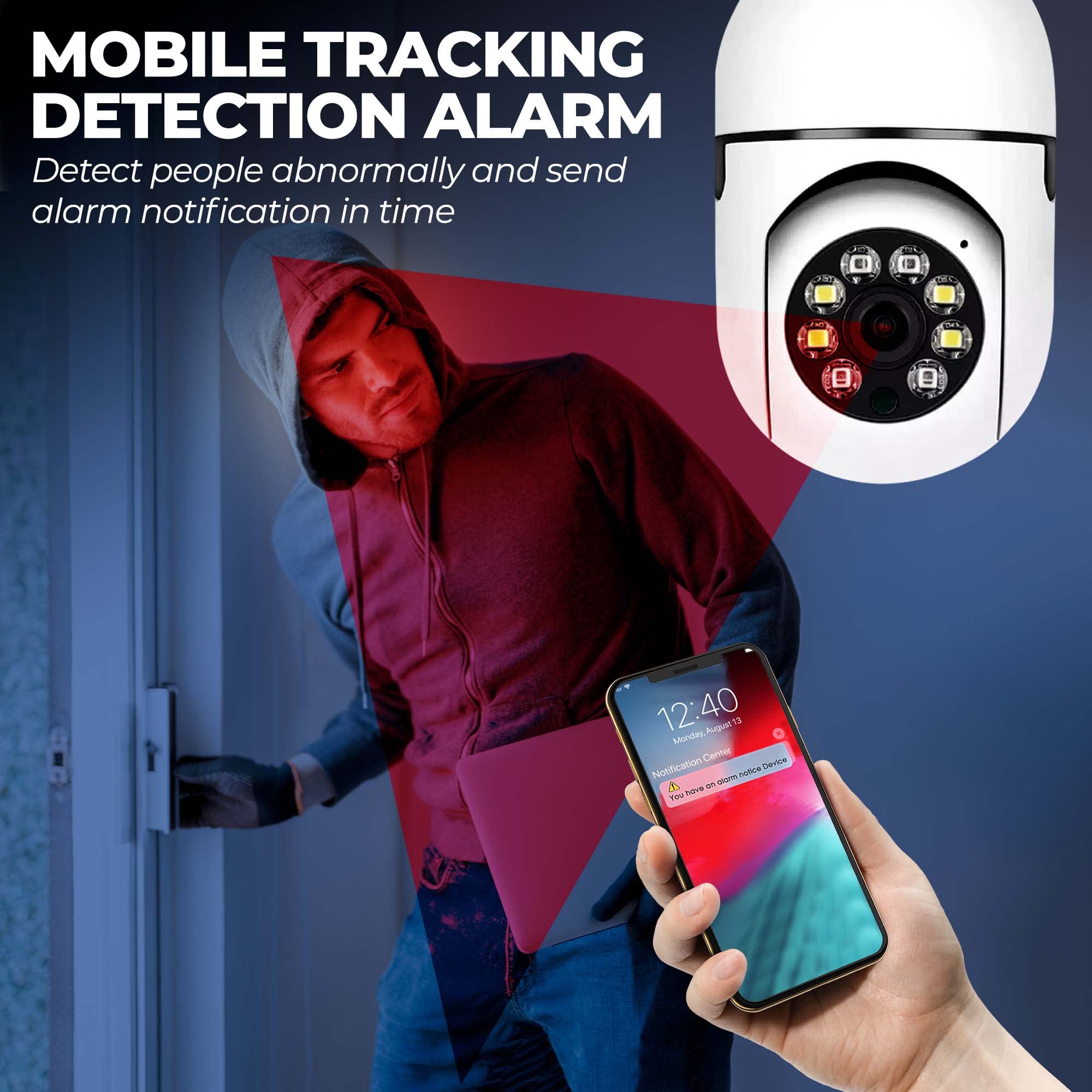 SkyQ Light Bulb Security Camera Wireless Indoor/Outdoor Porch Areas - 2.4GHz/5GHz WiFi 360° Panoramic Viewing-Real time Motion Detection Alerts-Night Vision-Two Way Audio - Compatible with Alexa