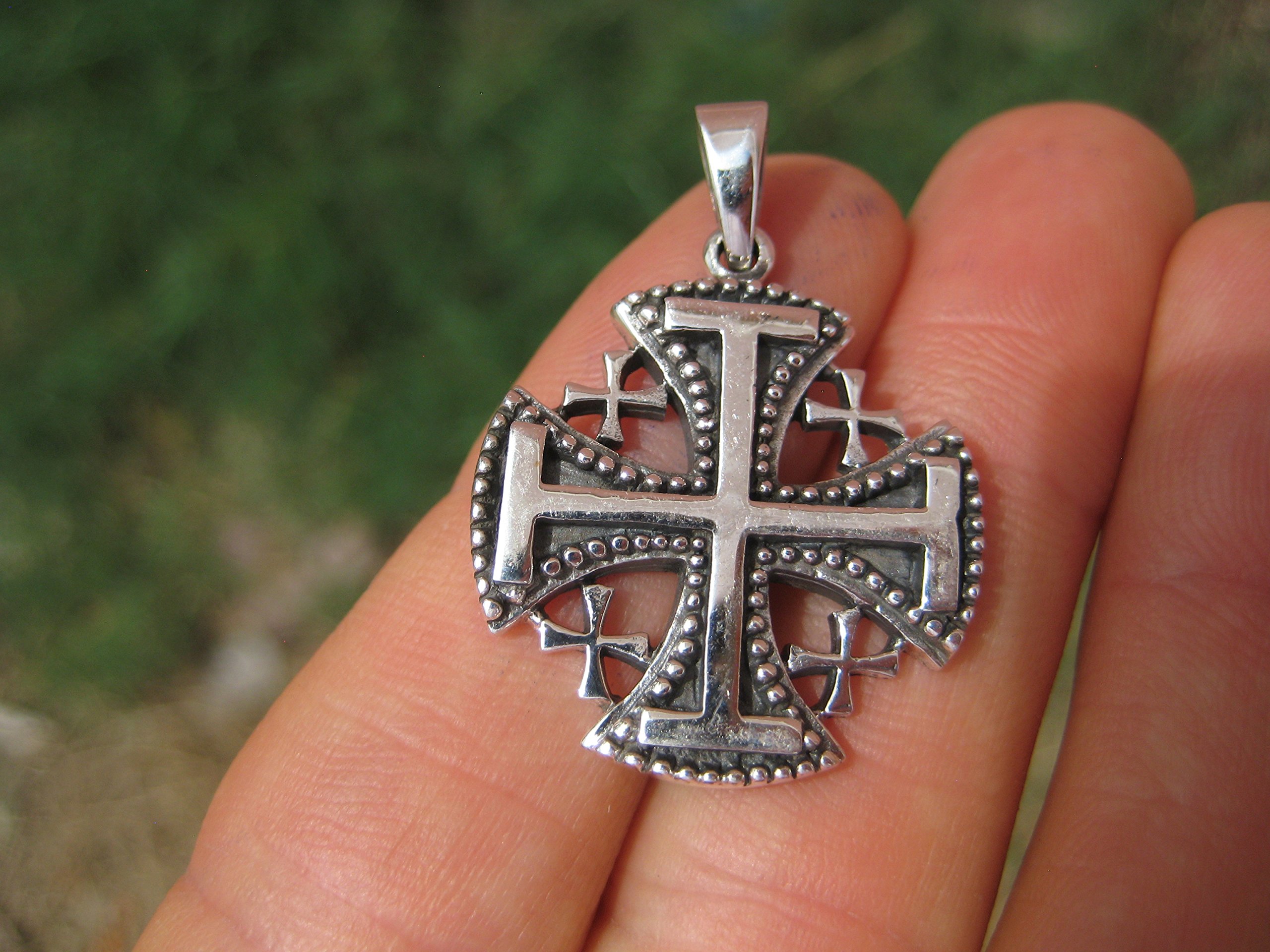 Himalayan Treasures 925 Sterling Silver Jerusalem Cross Fivefold Cross Crusaders Cross Emblem Medal Pendant Necklace A12