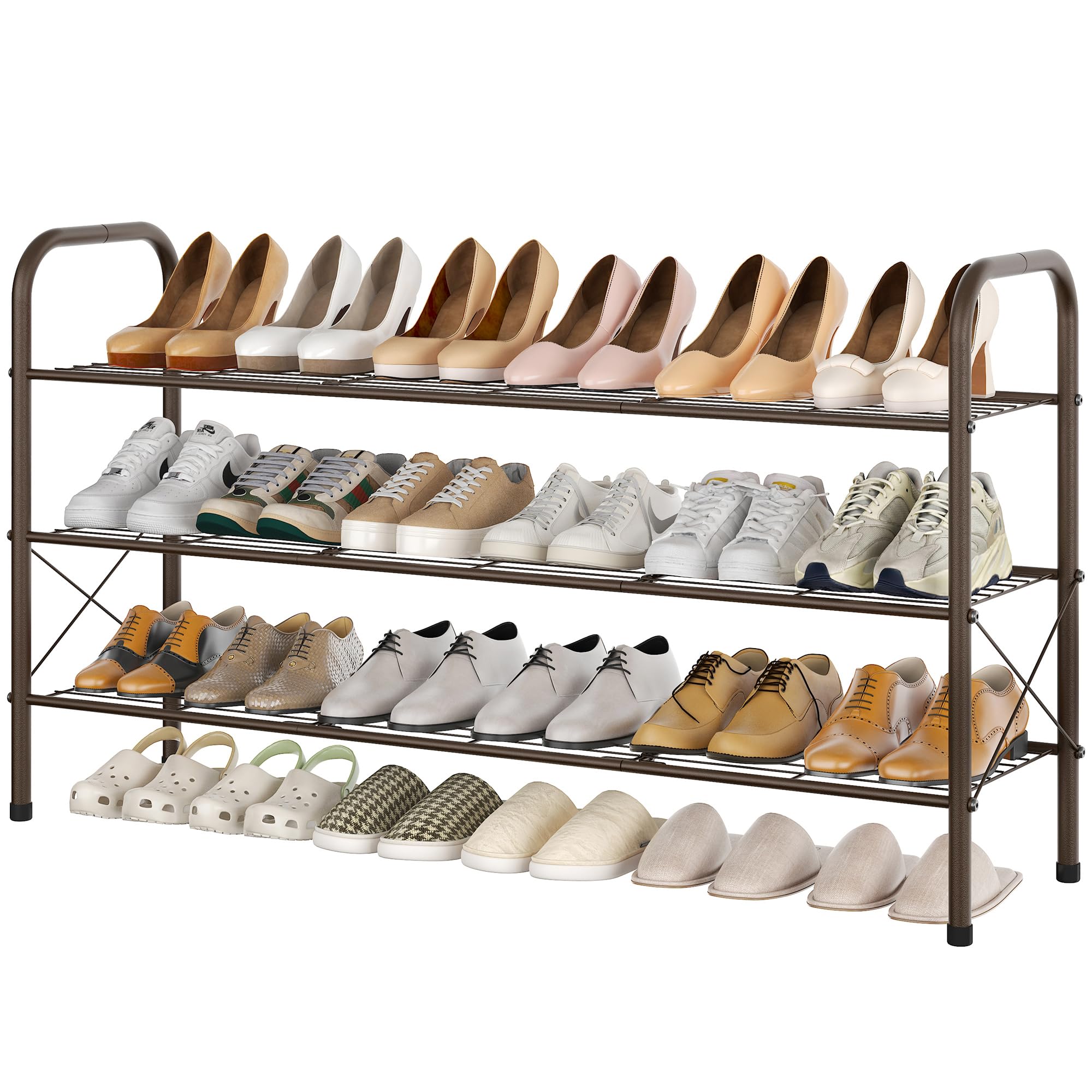 Hoctieon 3 Tier Durable Mesh Style Shoe Rack, Entryway Shoe Shelf, Shoe Rack FreeStanding, Shoe Storage Organizer, Shoe Rack for Closet, Brown