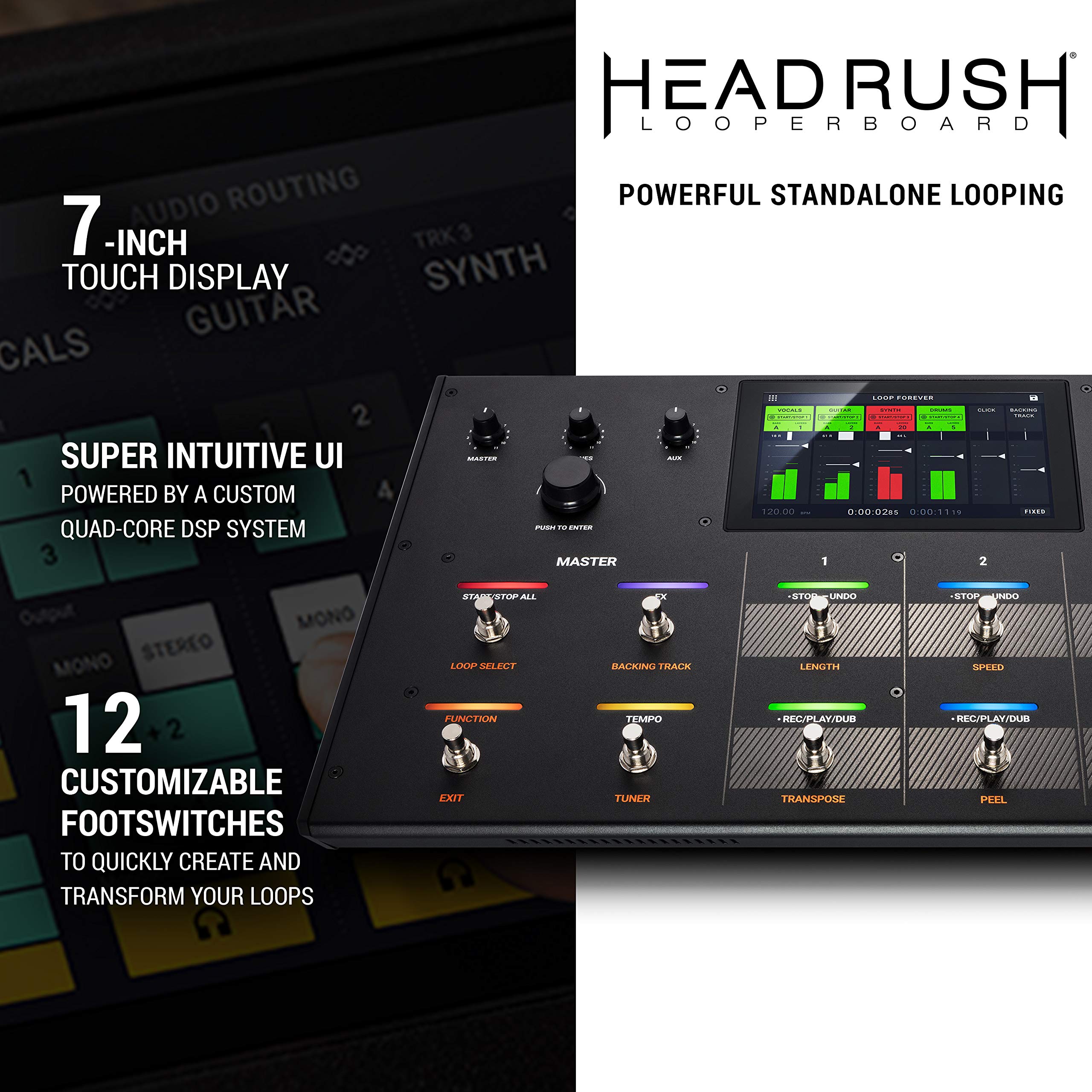 Headrush LOOPERBOARD | 4-In/4-Out Looper with Intelligent Time-Stretch, Built-In FX, 7" Touchscreen, SD Card Input, Click Track & Quantization, 300 Built-In Loops & USB Audio Connectivity
