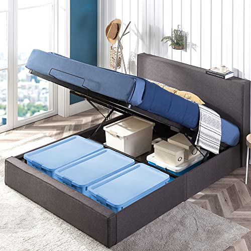ZINUS Finley Upholstered Platform Bed Frame with Lifting Storage / Hydraulic Lifting Under Bed Storage / No Box Spring Needed / Easy Assembly, Full