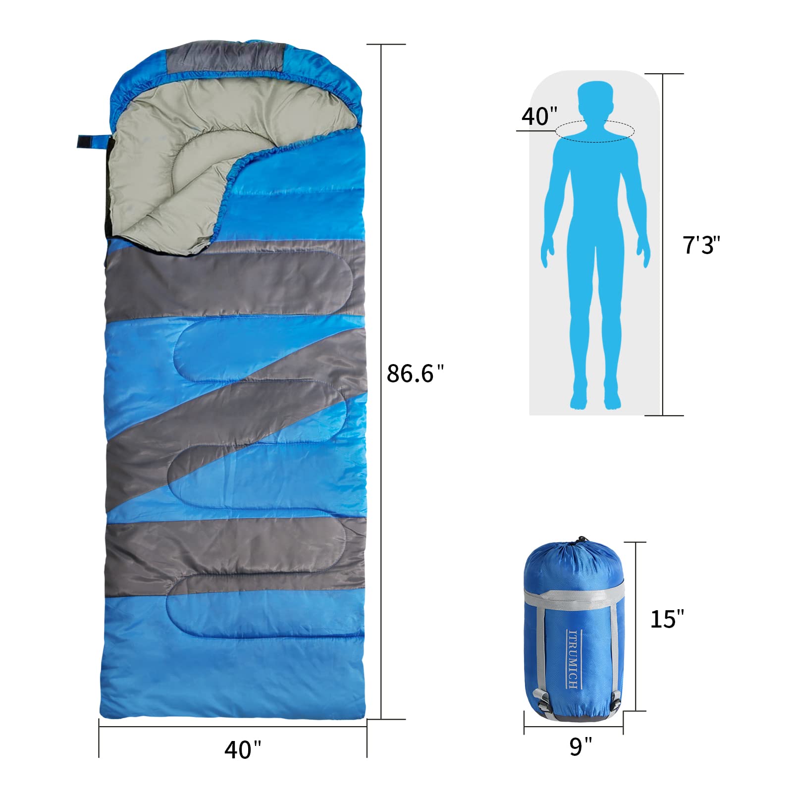 ITRUMICH Camping Sleeping Bag 4 Season Ultralight and Compact Waterproof Backpacking Sleeping Bag for Adults Hiking and Camping (Navy Blue, Standard)