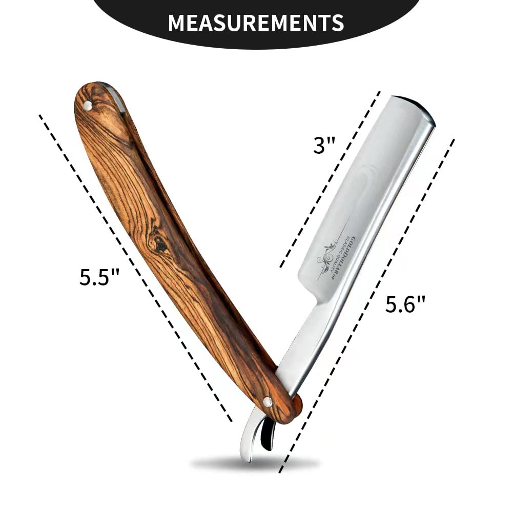 Straight Razor Wooden Handle Shaving Ready for Men Barber,Straight Edge Razor Kit Professional Shaving Razor with Leather Strop Brush Shaving Cream,Barber Approved