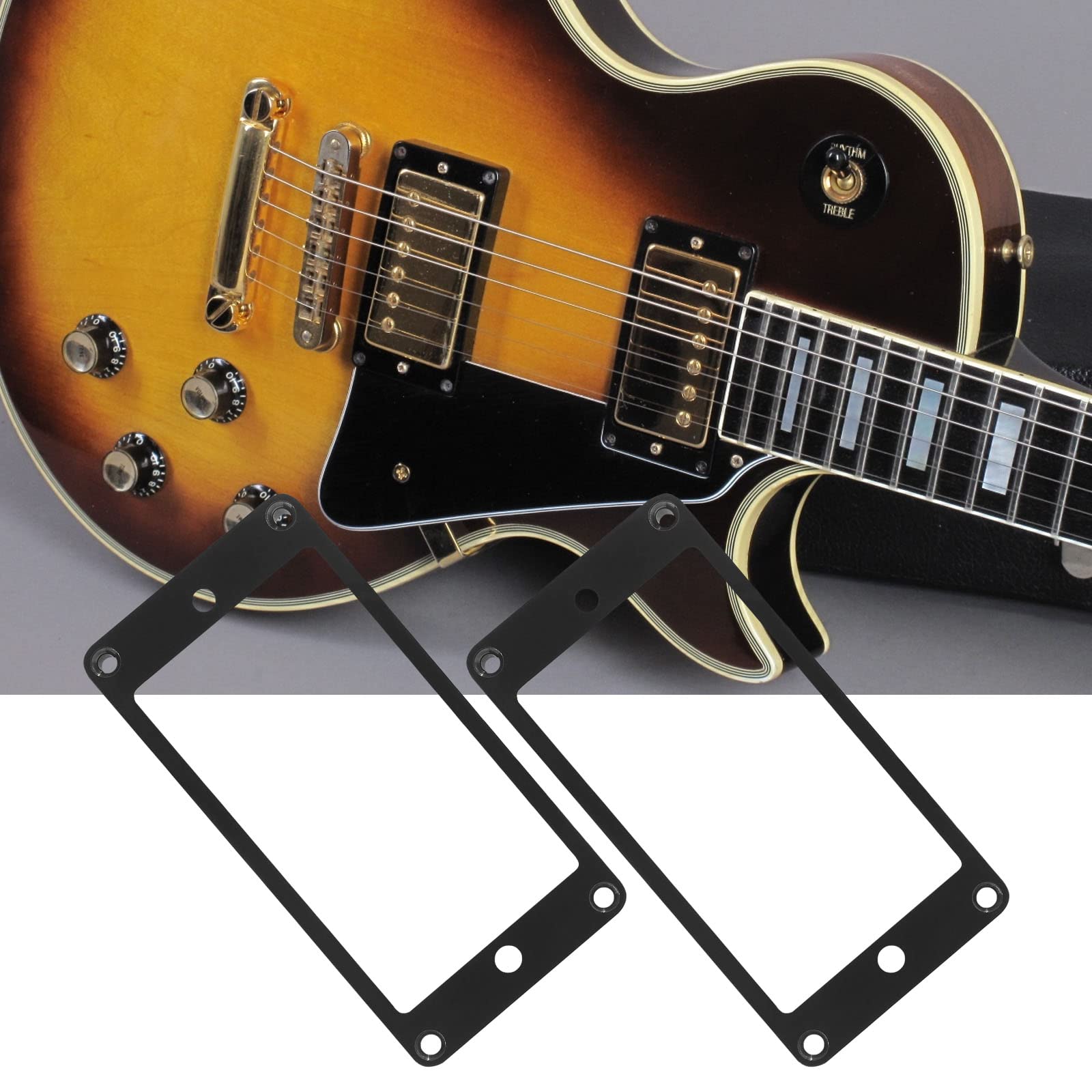 Jiozermi 2 Pcs Plastic Flat Bottom Humbucker Pickup Mounting Ring Set, Bridge Neck Pickups Cover Frame Replacement Part for Electric Guitar or Precision Bass, Black