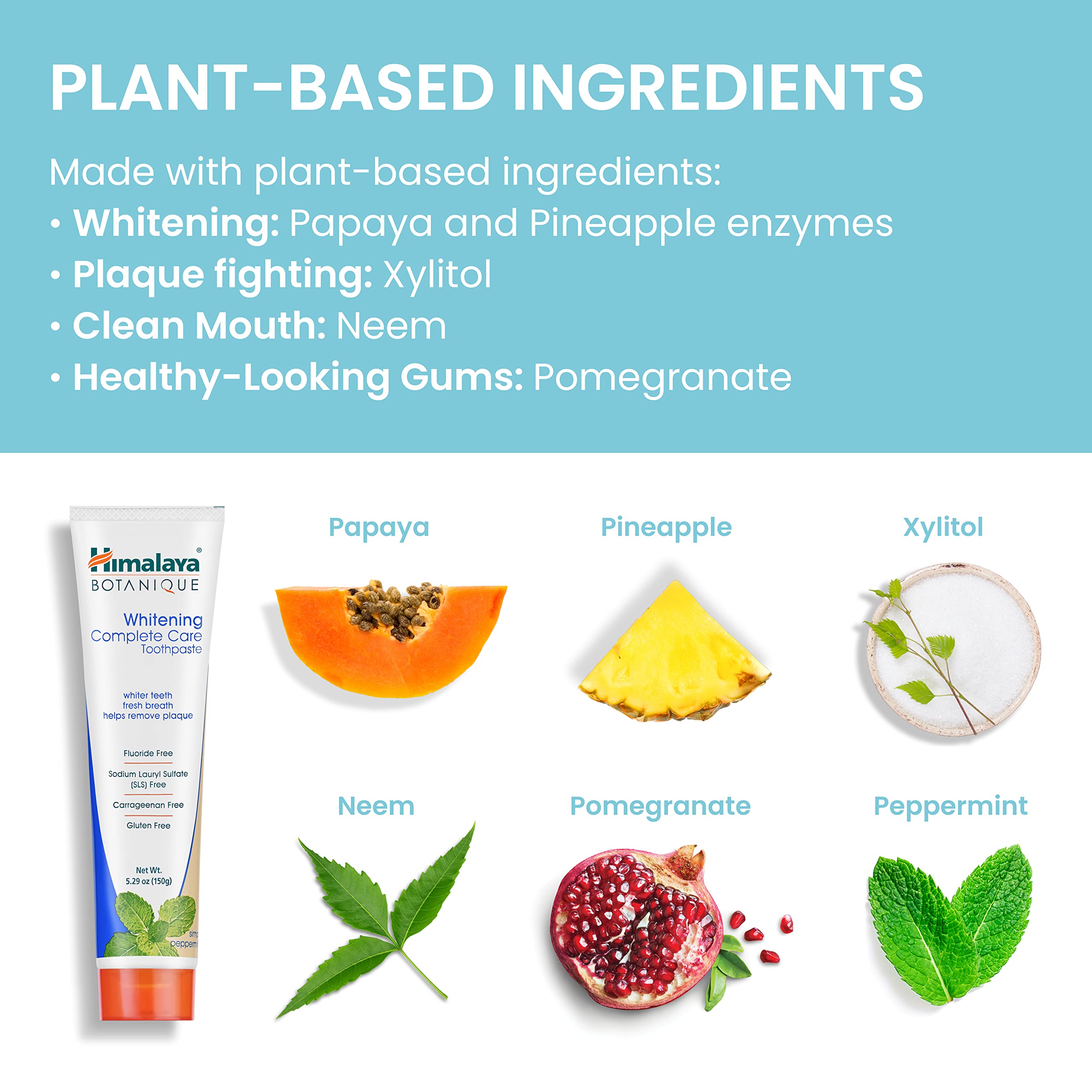 Himalaya Botanique Complete Care Whitening Toothpaste, Simply Peppermint, Fluoride Free for a Clean Mouth, Whiter Teeth and Fresh Breath, 5.29 oz, 2 Pack