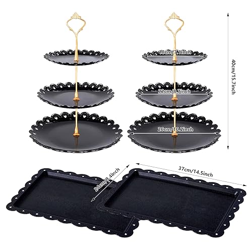 Set of 4pcs Black Halloween Cupcake Stand Plastic Dessert Tray Severing Plate Fruit Holder for Birthday Party Baby Shower Wedding Tea Party