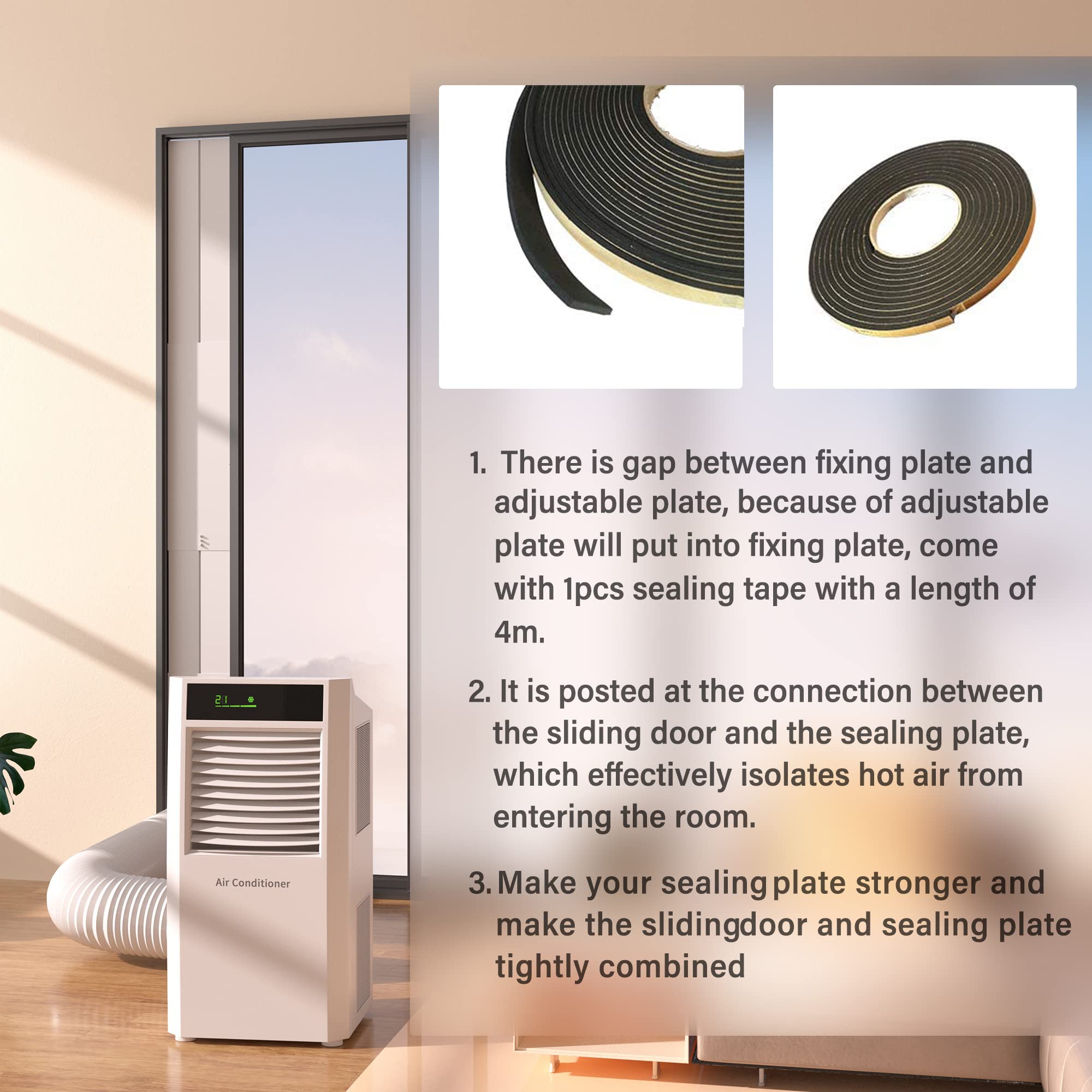 KTDRJN Portable Air Conditioner Window Kit with Coupler,Universal Window Seal Kit,Adustable AC Window Vent Kit for AC Unit, AC Window Seal Suiteable Ducting with 5.1/5.9 Inches Diameter(Plate/67cm)