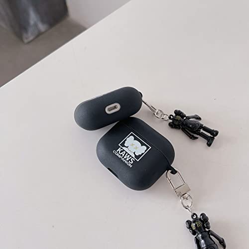 ZONOQX Compatible with AirPod 3 Case(2021),Fashion Frosted TPU Shockproof case with Funny Keychain for AirPod 3rd Generation Suitable for Men and Wome (3r Black face Bear)