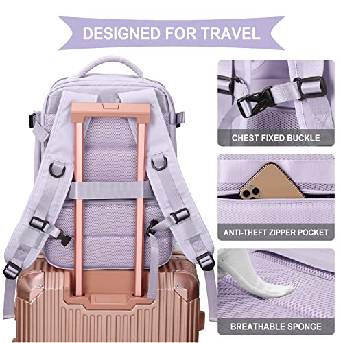 WONHOX Large Travel Backpack Women, Carry On Backpack,Hiking Laptop Backpack Waterproof Outdoor Sports Rucksack Casual Daypack (Purple)