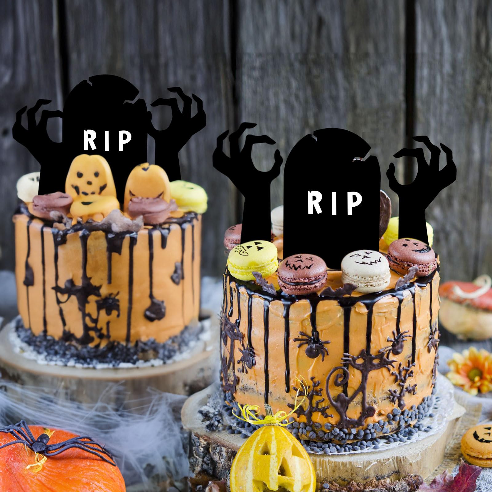 Halloween Cake Toppers Horror RIP Tombstone 3pcs Classic Black Ghost Hand Cake Toppers Halloween Cake For Creepy Theme DIY Birthday Wizard Spider Ghost Party Cake