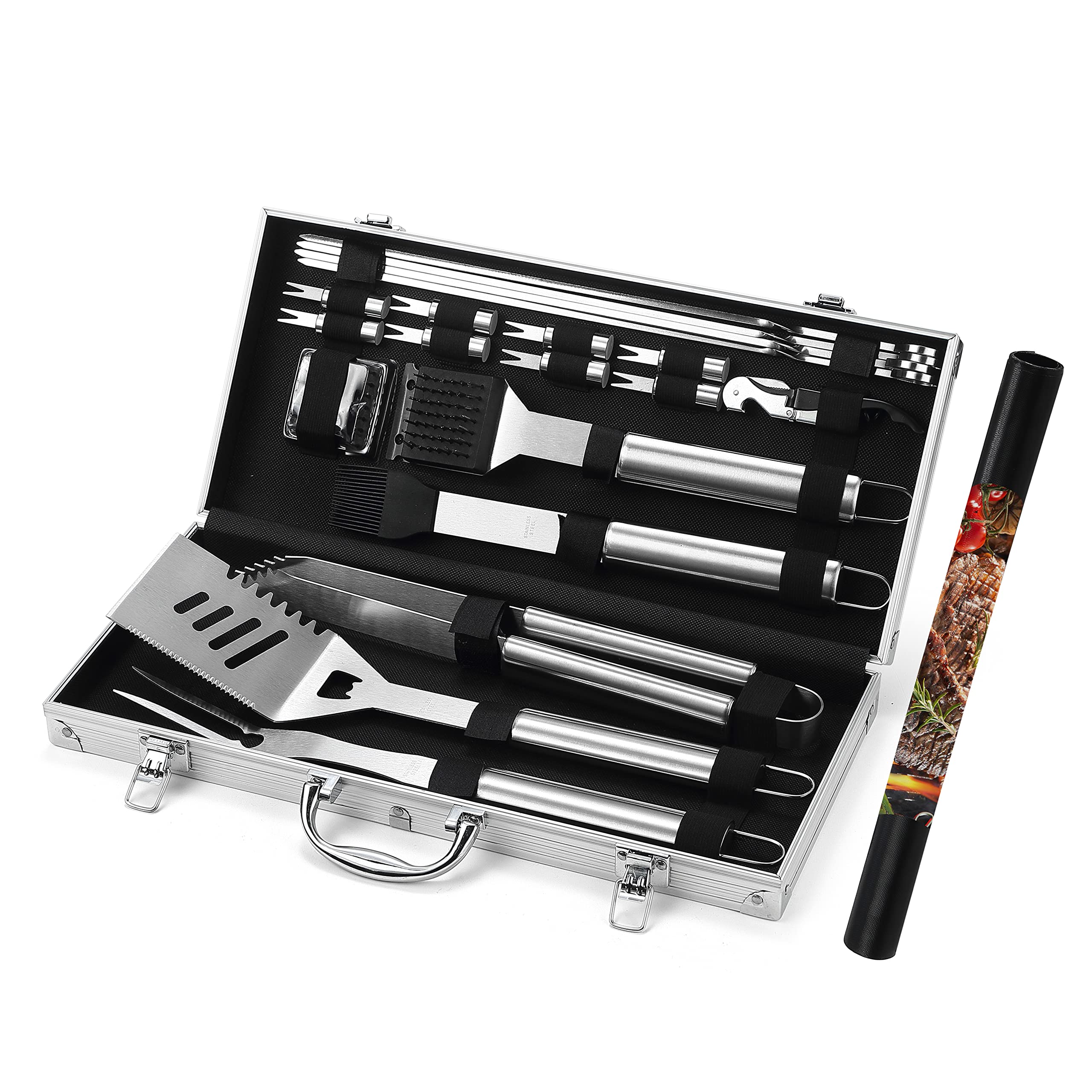 Grilljoy Heavy Duty Grill Accessories, 22Pcs Extra Thick Stainless Steel Grill Tools Set with Portable Case for Camping Backyard Barbecue - Perfect Grilling Set for Men & Women