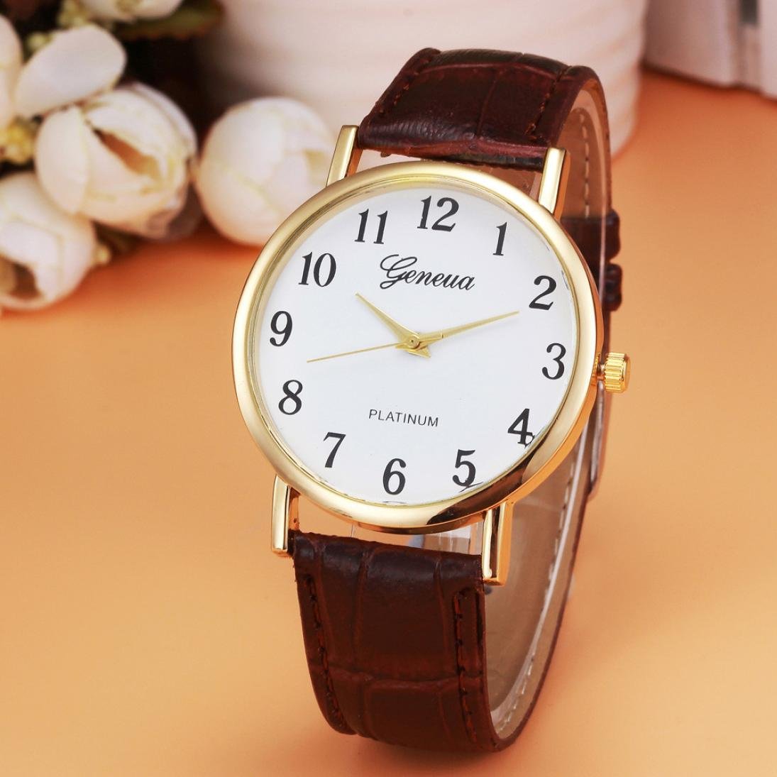 IEason Retro Design Leather Band Analog Alloy Quartz Wrist Watch (Brown)