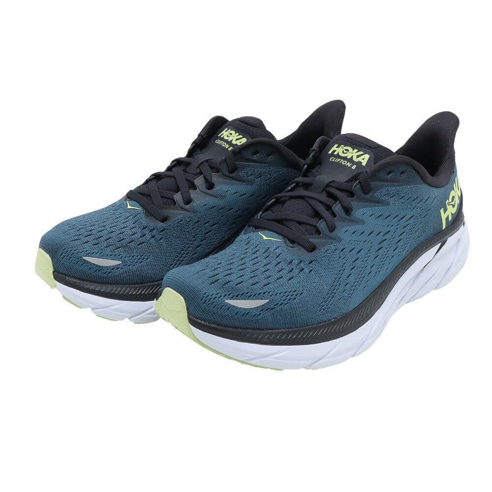 HOKA ONE ONE Clifton 8 Wide Mens Shoes Size 9.5, Color: Goblin Blue/Mountain Spring