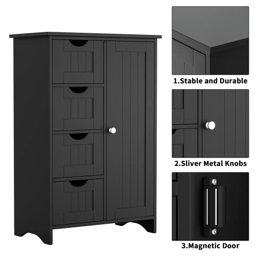 YESHOMY Bathroom Storage Cabinet, Side Free Standing Organizer with Large Space and Adjustable Shelves, Home Office Furniture for Multifunction in Living Room, Hallway, Kitchen, Bedroom, Black