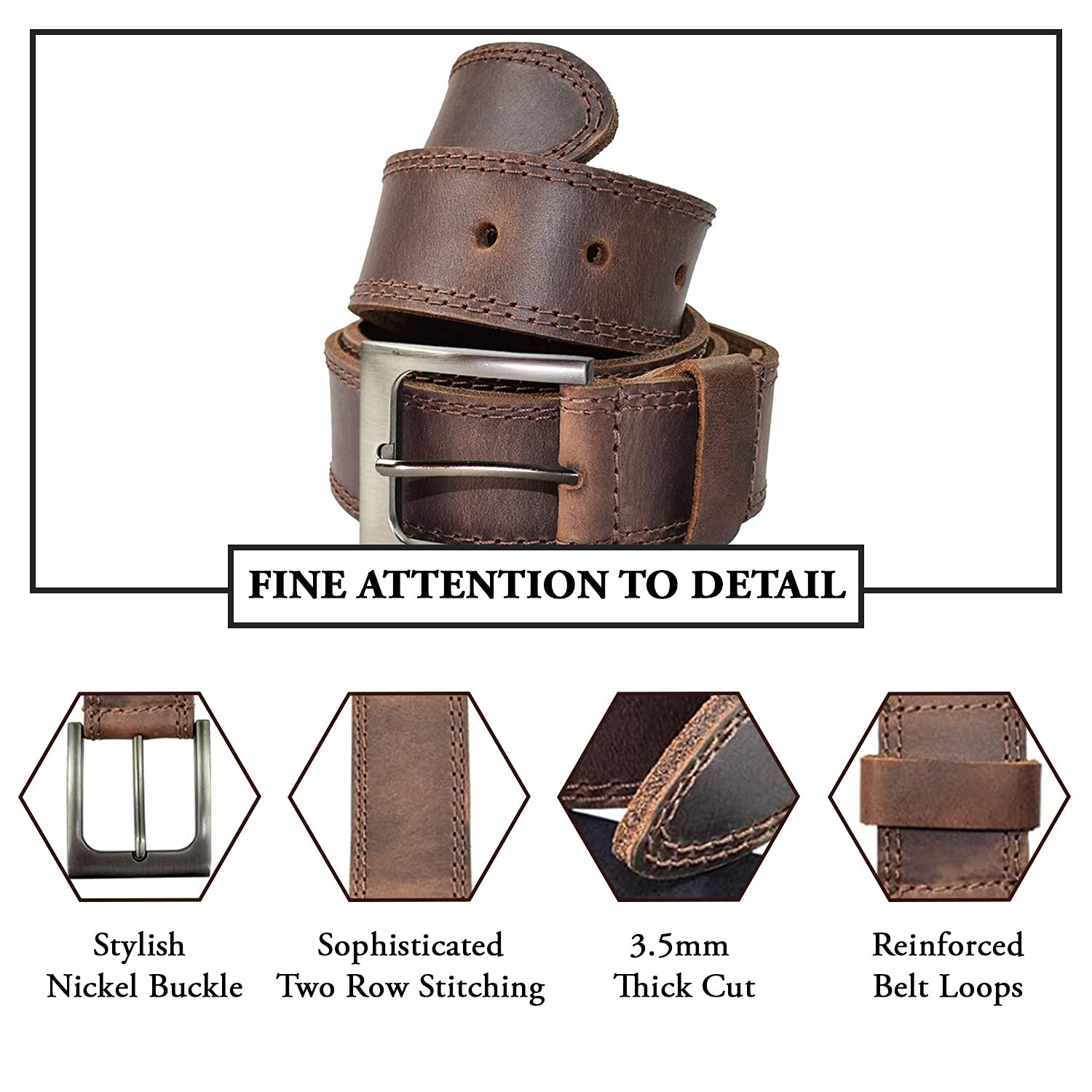 Hide & Drink, Men's Two Row Stitch Leather Belt Handmade :: Bourbon Brown (Size 34)