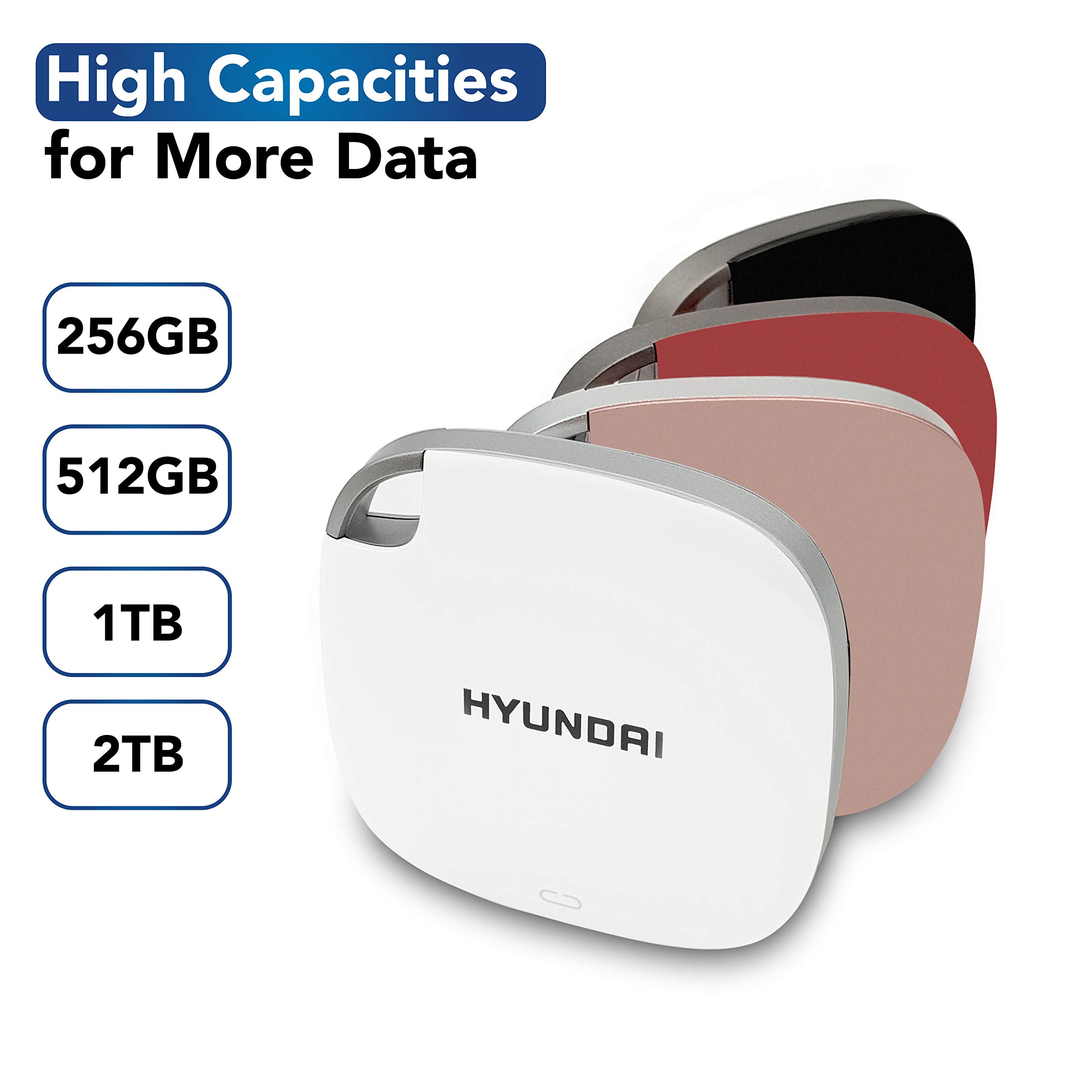 HYUNDAI | 256GB Portable SSD | Up to 450Mbps | External Storage for PC/MAC/Mobile- USB-C/USB-A, Dual Cable Included - Rose Gold