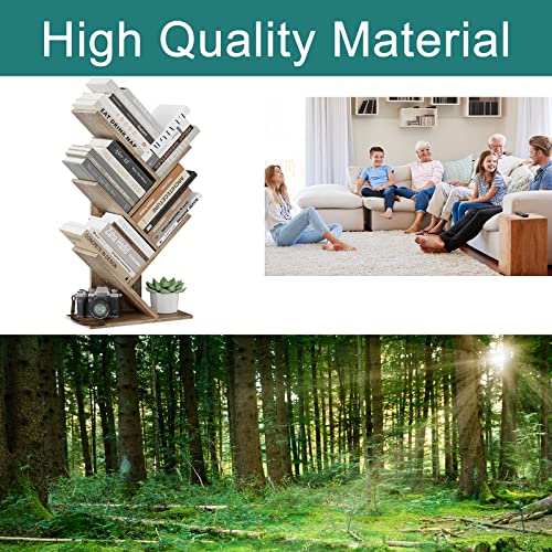 ZRWD Tree Bookshelf, 4-Tier Book Storage Organizer Shelves Floor Standing Bookcase, Wood Storage Rack for Office Home School Shelf Display for Cd/Magazine(French Oak Grey)