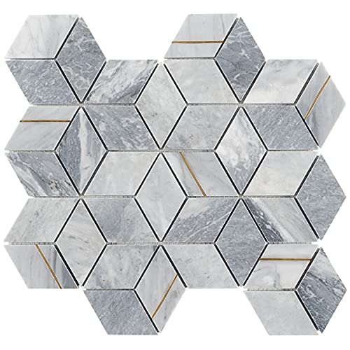 Ivy Hill Tile Utopia Bardiglio 13.58 in. x 11.73 in. Polished Marble and Brass Backsplash, Kitchen, Bathroom Wall Mosaic Tile (1.11 Sq. Ft. Sheet)
