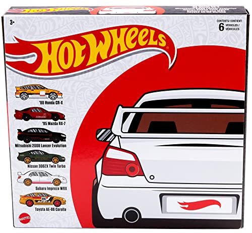 Hot Wheels Japanese Multipacks of 6 Toy Cars, 1:64 Scale, Authentic Decos, Popular Castings, Rolling Wheels, Gift for Kids 3 Years Old & Up & Collectors