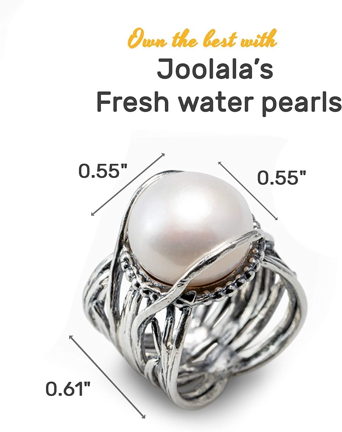 Joolala Solo Ring Cultured Pearl 925 Sterling Silver Ring Elegant and Stylish Design – Various Models – Gorgeous vintage Finish – Ideal Promise Ring, Engagement, Anniversary (9)
