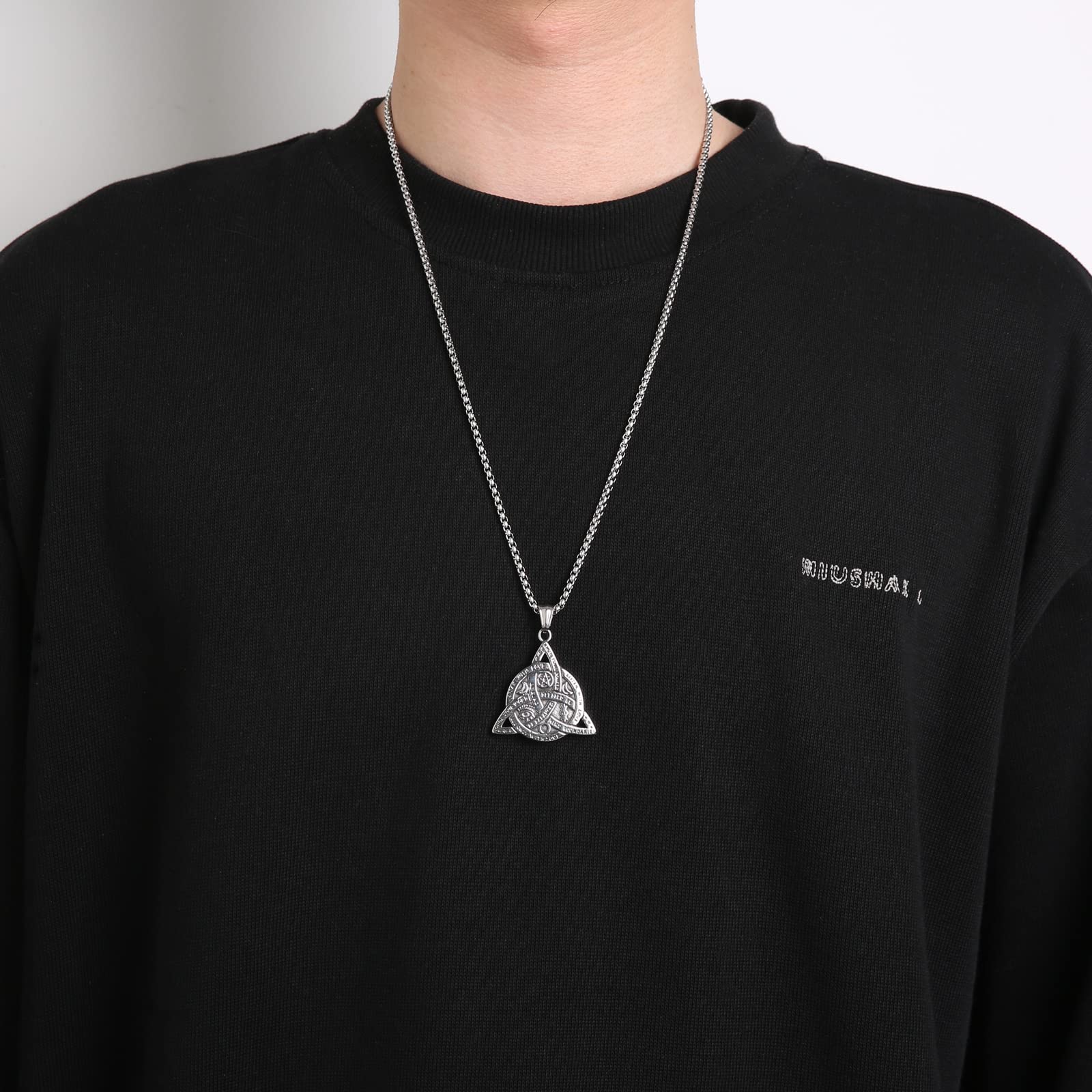 HZMAN Double Sided Stainless Steel Triple Goddess Triquetra Necklace Celtic Knot Irish Christian Trinity Knot Pendant