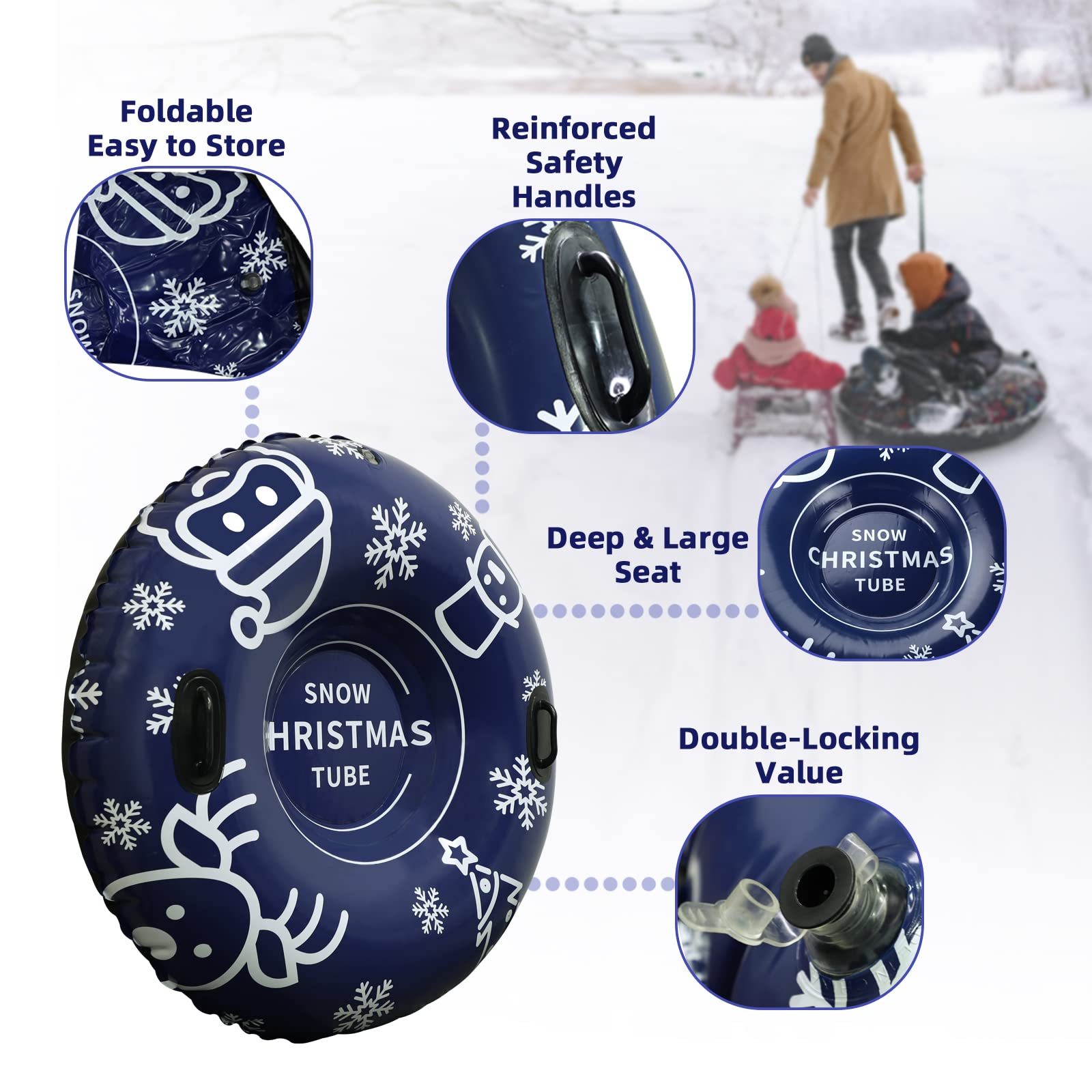 Kakashi Snow Tube Inflatable Snow Sled for Kids and Adults - Heavy Duty Snow Sledding