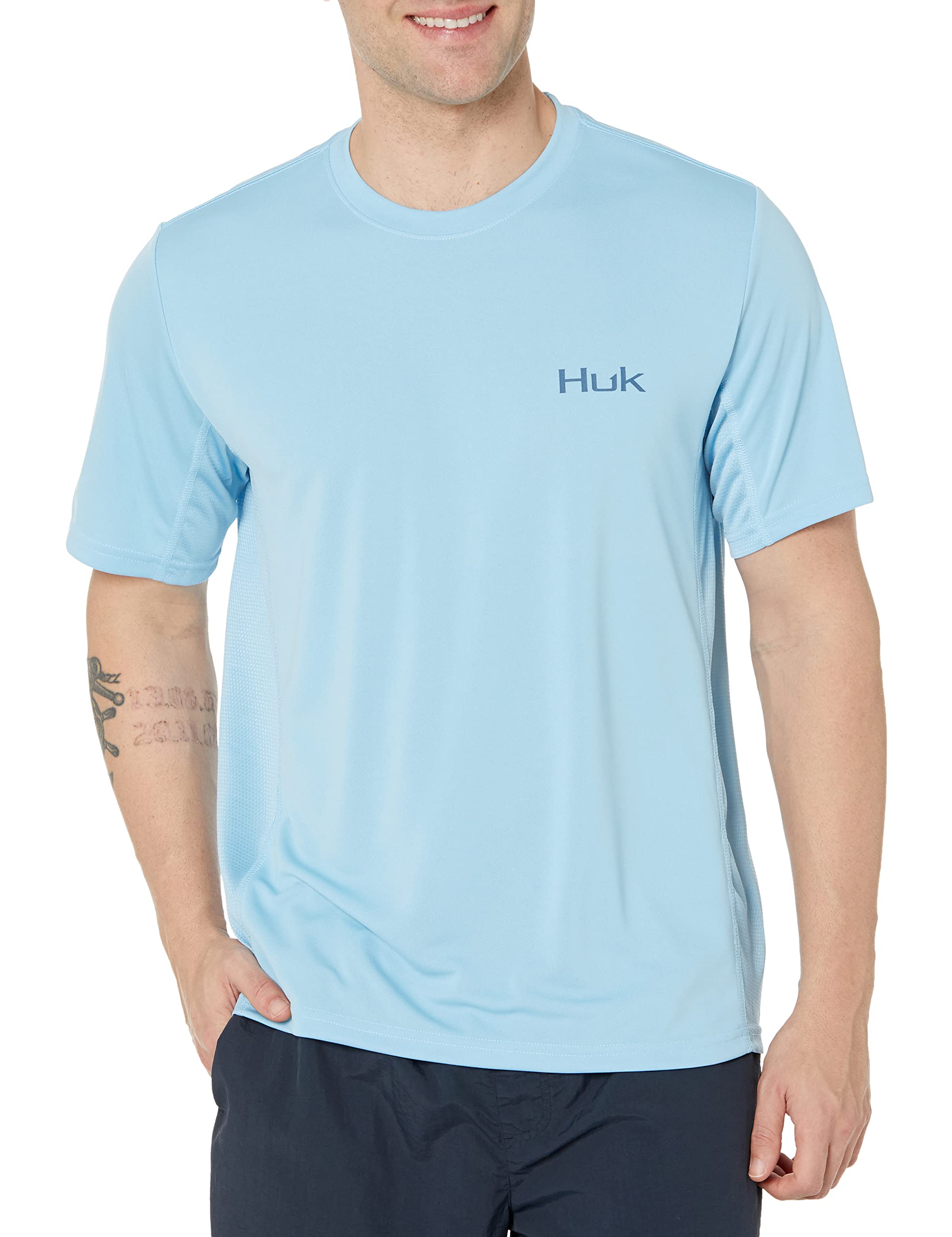 HUK Men's Icon X Short Sleeve Fishing Shirt with Sun Protection, Lichen, Medium