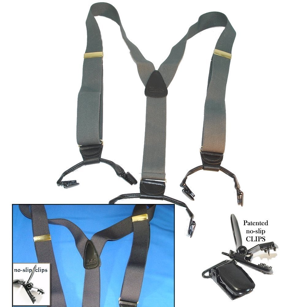 Holdup Brand Casual series Slate Dual Clip Double-Up style Suspenders for Men withNo-SlipĀ® black clips