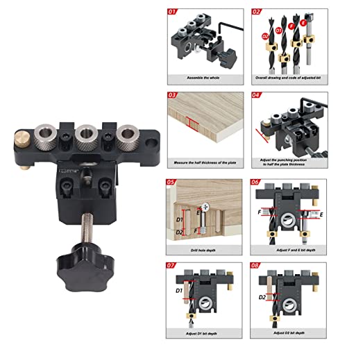 Hole Drill Guide, 3 in 1 Aluminum Alloy Firm Fixing Accurate Positioning High Strength Doweling Jig Kit Anodized Surface for Woodworking