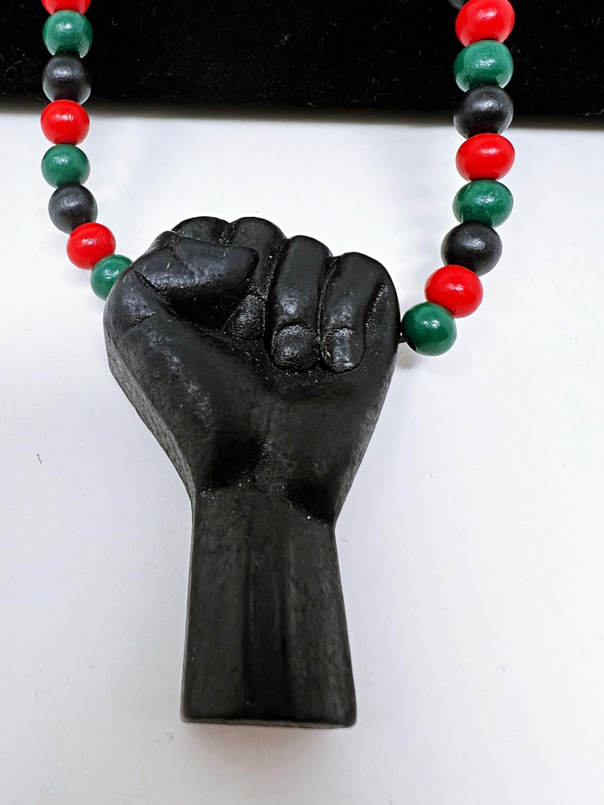 Hip Hop Rising Fist Pendant 8 mm 24, 27, 30 inches Wooden Bead Necklace (Multi Beads, 36)