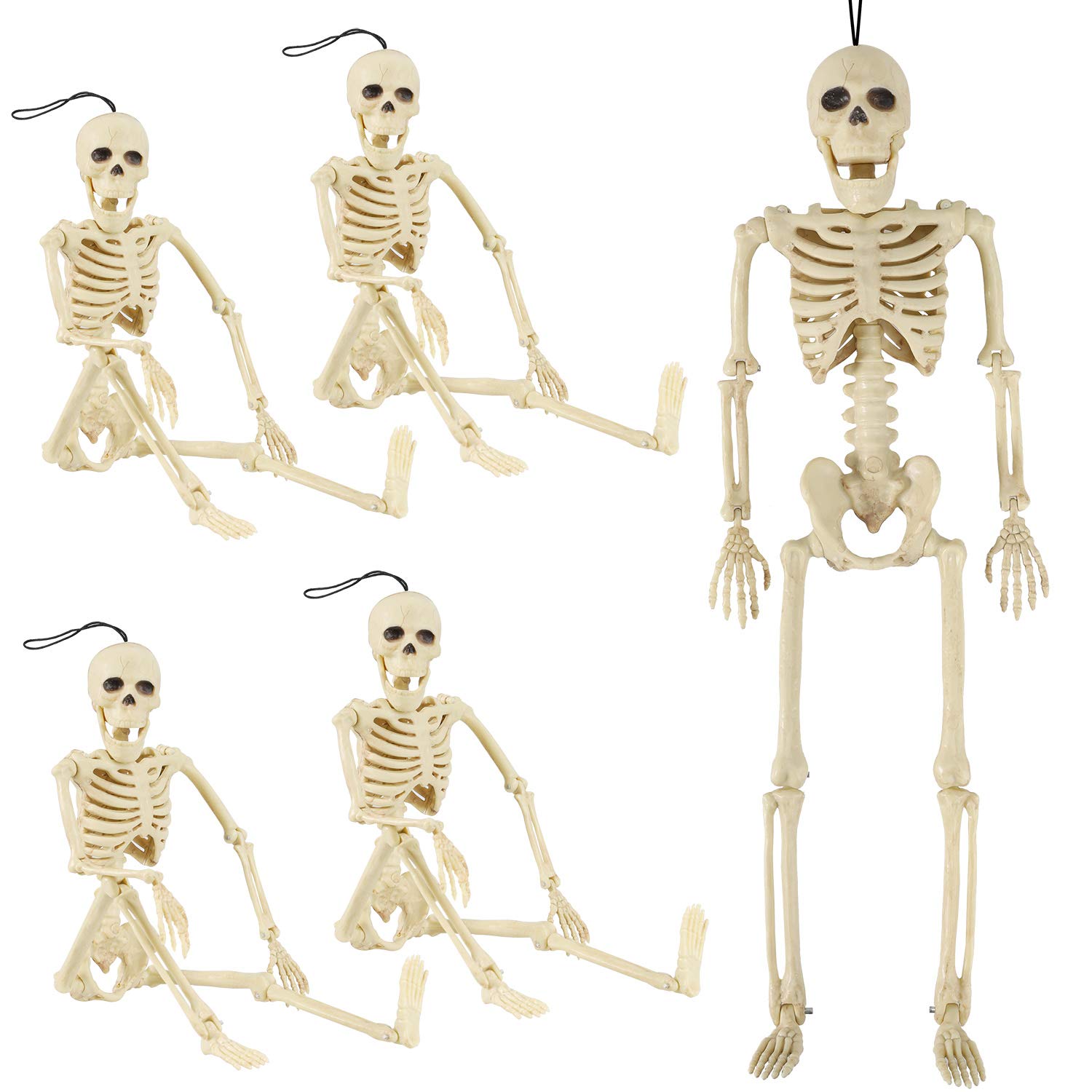 Halloween Hanging Skeleton Ghosts Full Body with Movable Posable Joints Scary Props for Front Yard Patio Lawn Garden Party Décor and Holiday Decorations (5, White)