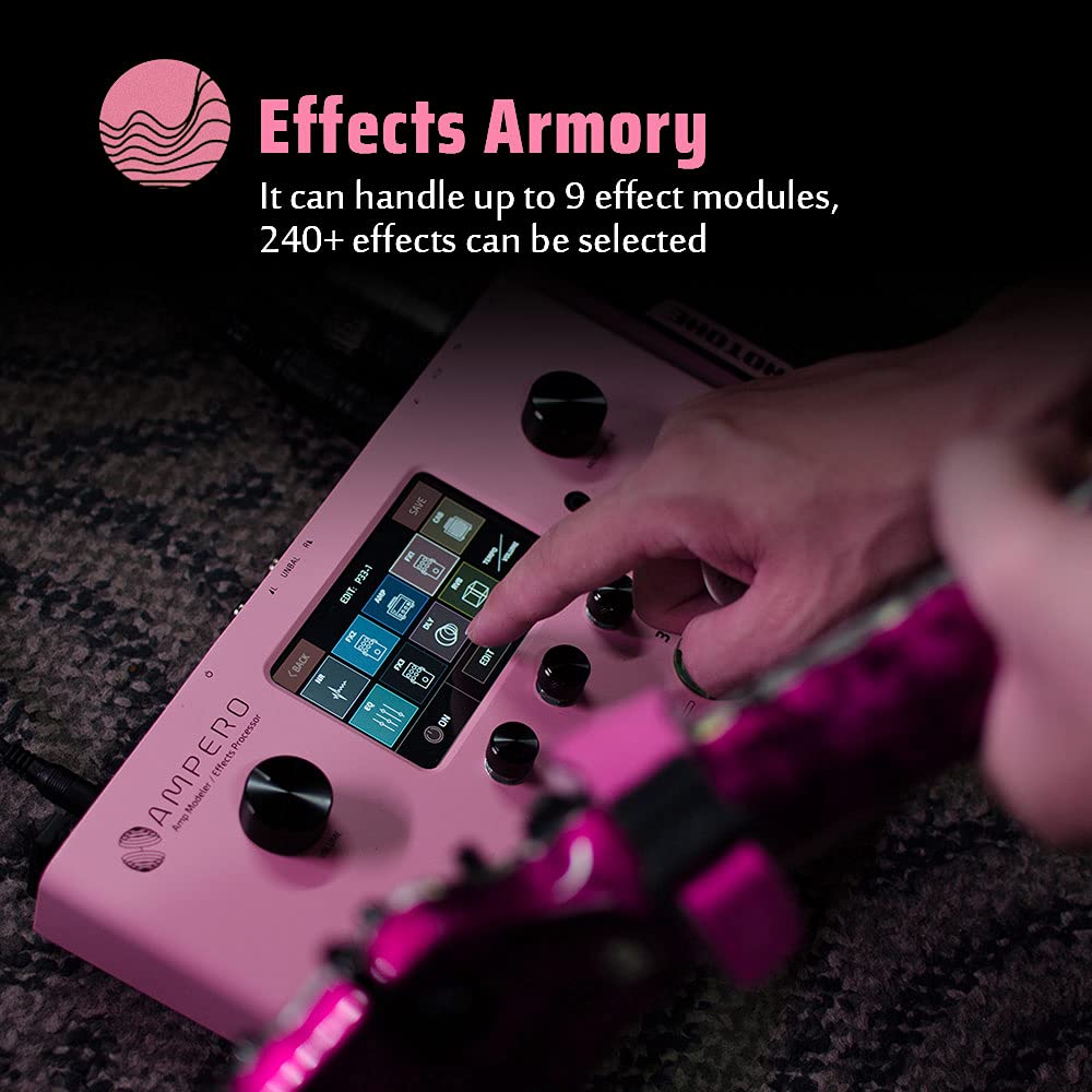 Hotone Ampero MP-100 Guitar Bass Amp Modeling IR Cabinets Simulation Multi Language Multi-Effects with Expression Pedal Stereo OTG USB Audio Interface(Pink Limited Edition)