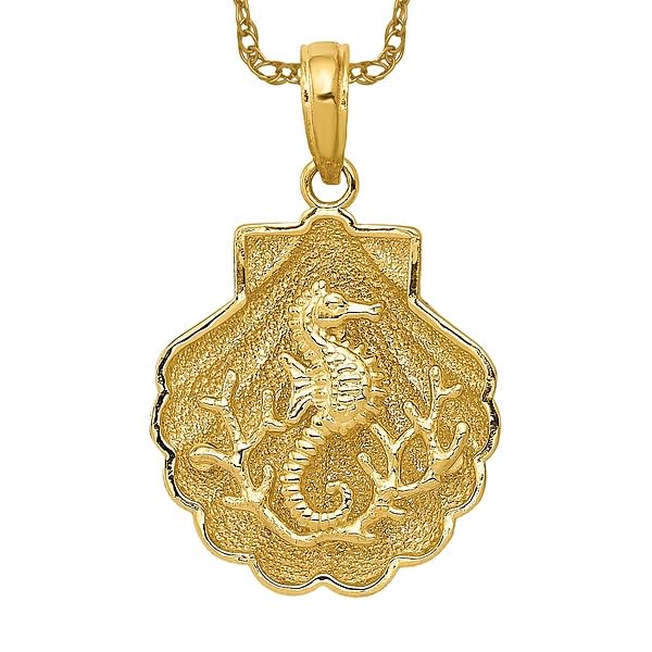 IceCarats 14K Yellow Gold Seahorse Shell Necklace Charm Pendant Only