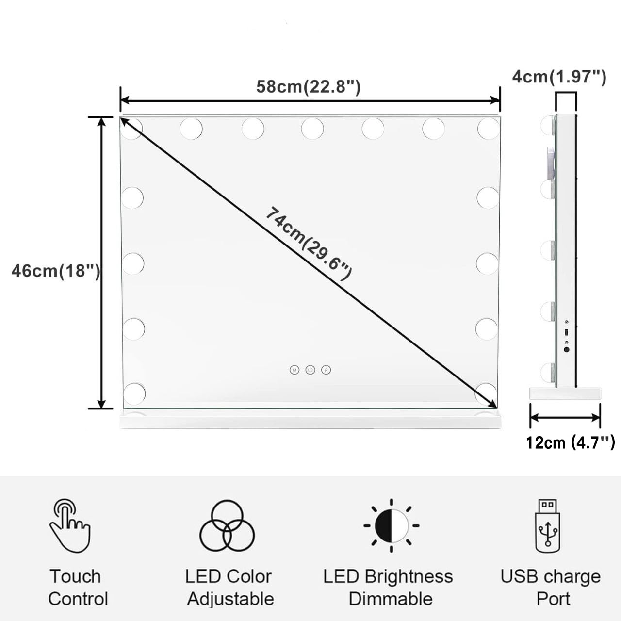 HIEEY Lighted Makeup Mirror, Hollywood Vanity Mirror with Lights, Three Color Lighting Modes, and 5X Magnification Mirror, Smart Touch Control, 360°Rotation (12in. White)