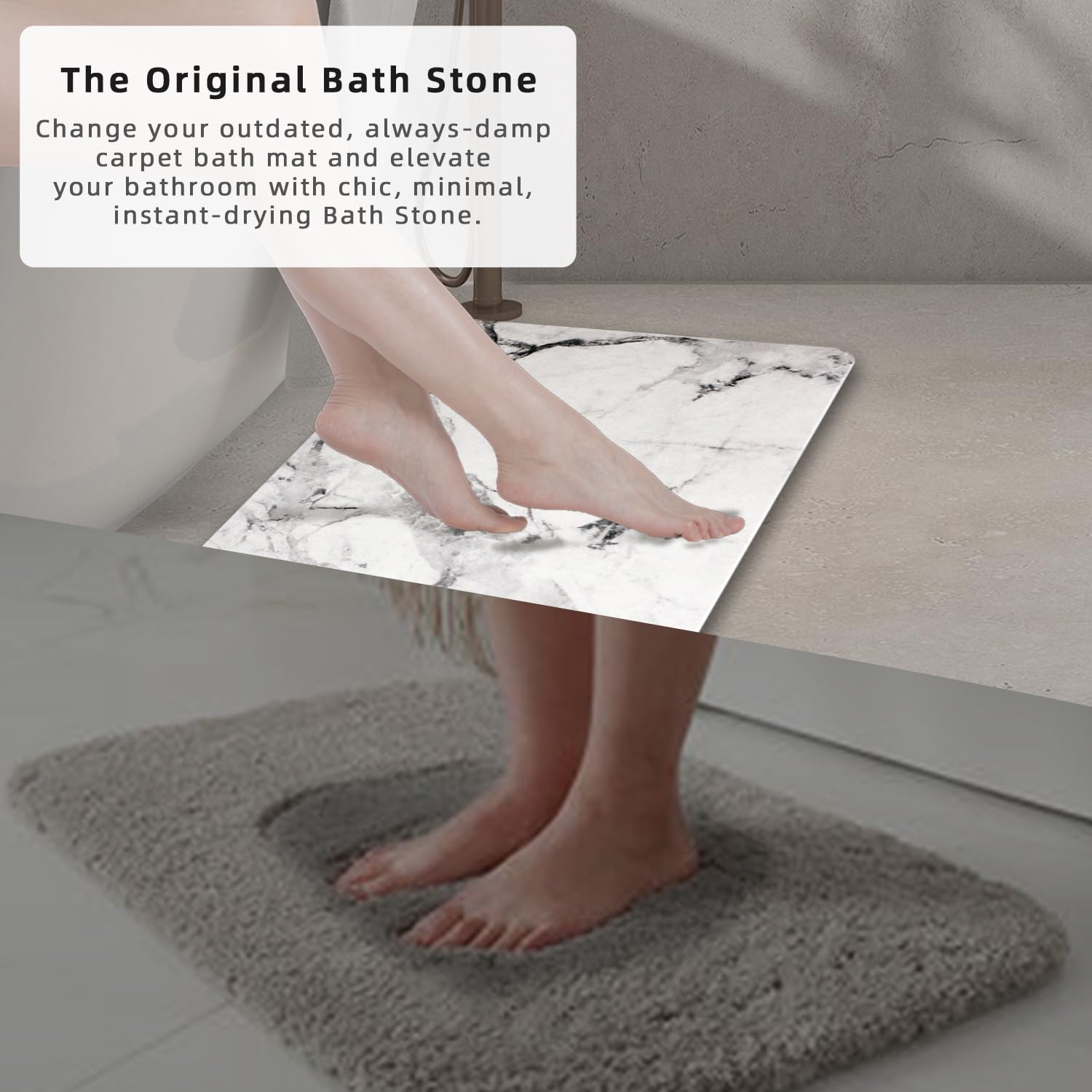 Holen Darrel Stone Bath Mat Diatomaite Earth Shower Mat Large,Drying Non-Slip Eco Friendly Sturdy Comfort for Bathroom Floor Mat Stylish Elegant Home Decor LightGray 23.5 * 15.5