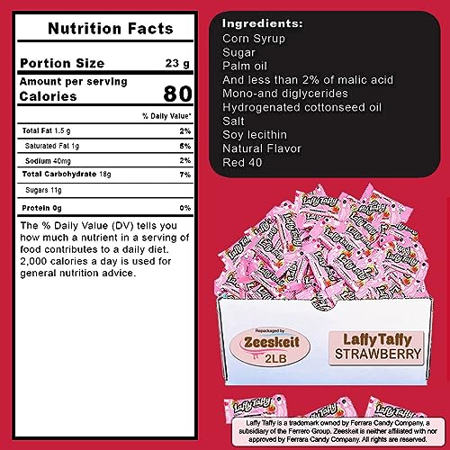 ZEESKEIT Repackaged Laffy Taffy Strawberry Chew Candy 2 Lb, Individually Wrapped Chewy and Tangy, Easter, Birthdays, Kosher Candy