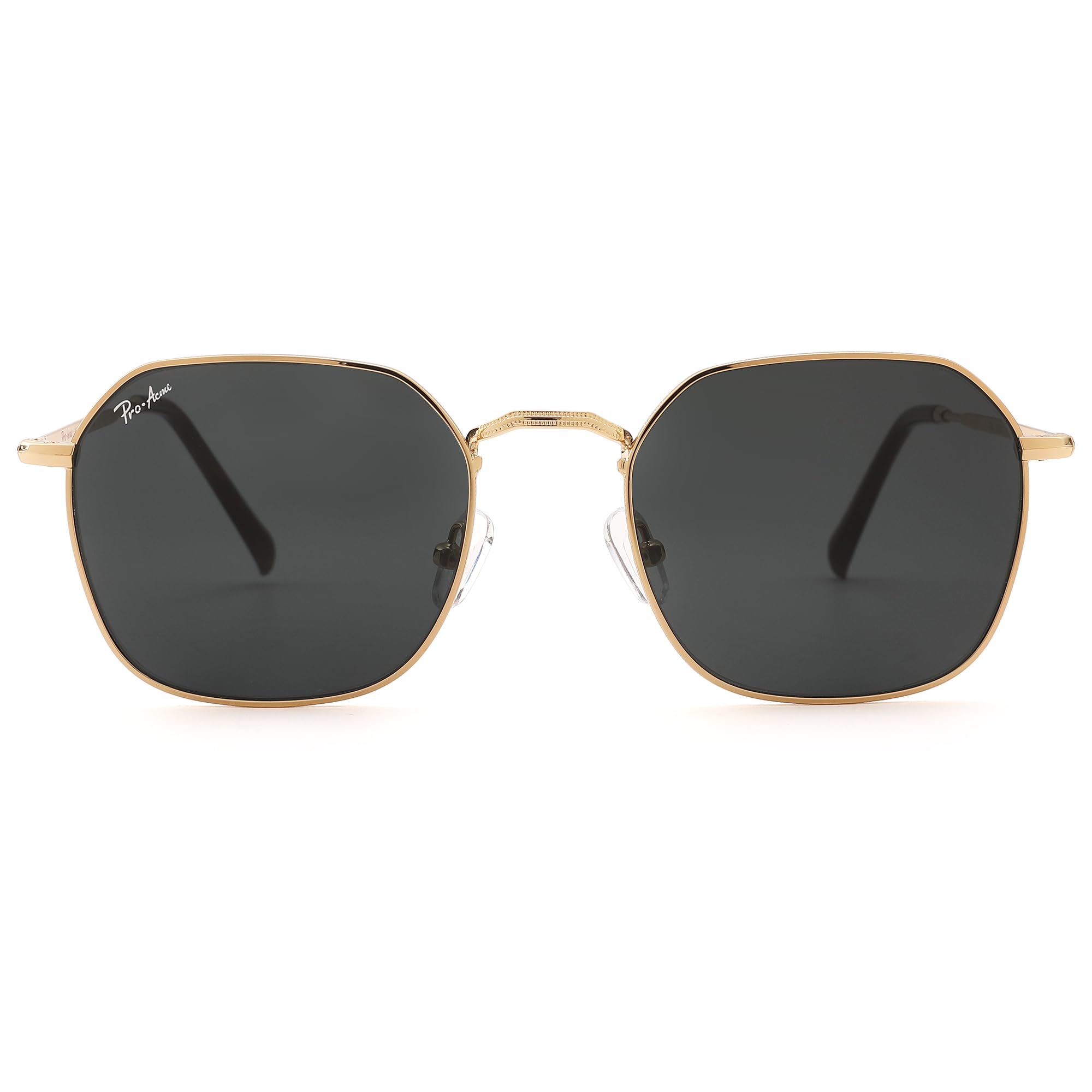 Pro Acme Classic Sunglasses for Women Men Hexagonal Flat Lens Metal Frame Trendy Square Shades Sunglasses 100% Real Glass Lens(Gold | Grey)
