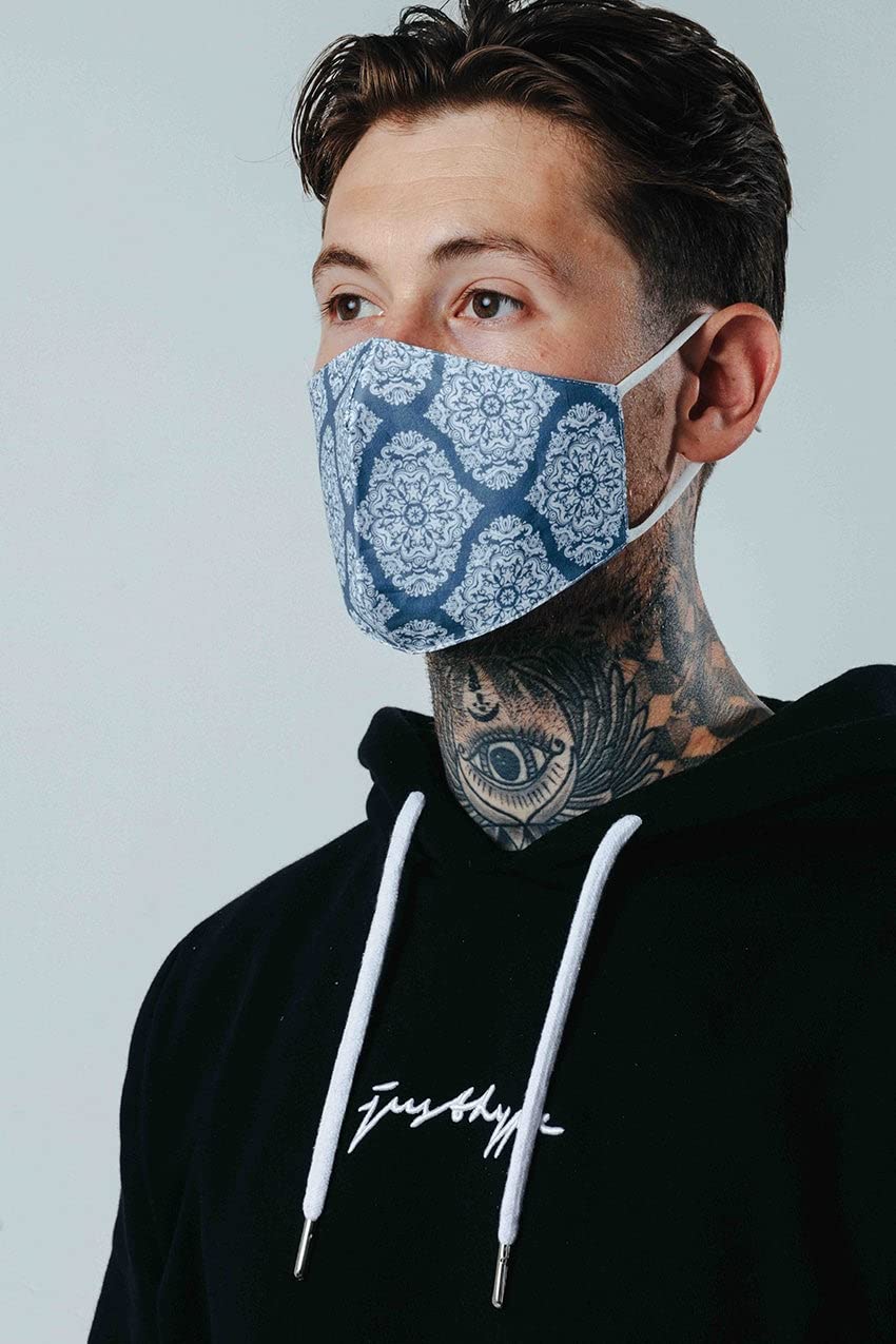 Hype ADULT BLUE DAMASK PATTERN ADJUSTABLE FACE MASK